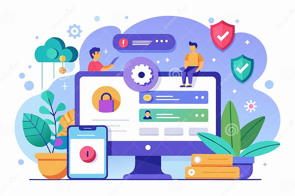 An Illustration Depicting a Secure Login Process with Two Figures, a ...