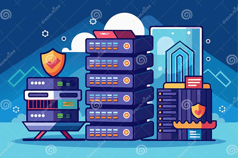 An Illustration Depicting a Secure Server Rack with Customizable Cloud Computing Architecture ...