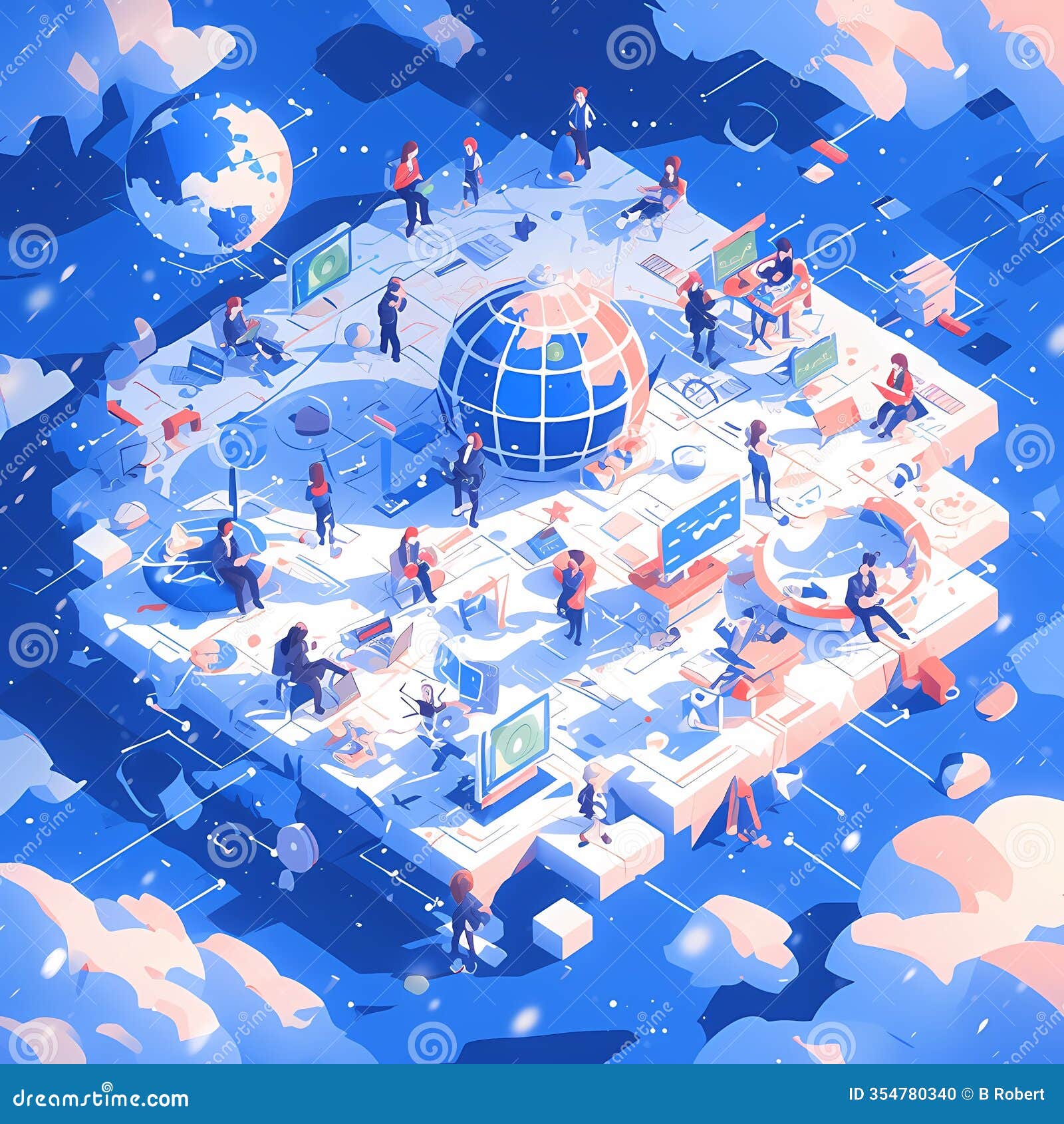 Global Commerce In Motion: A Colorful Map Of Trade Connections. Royalty ...