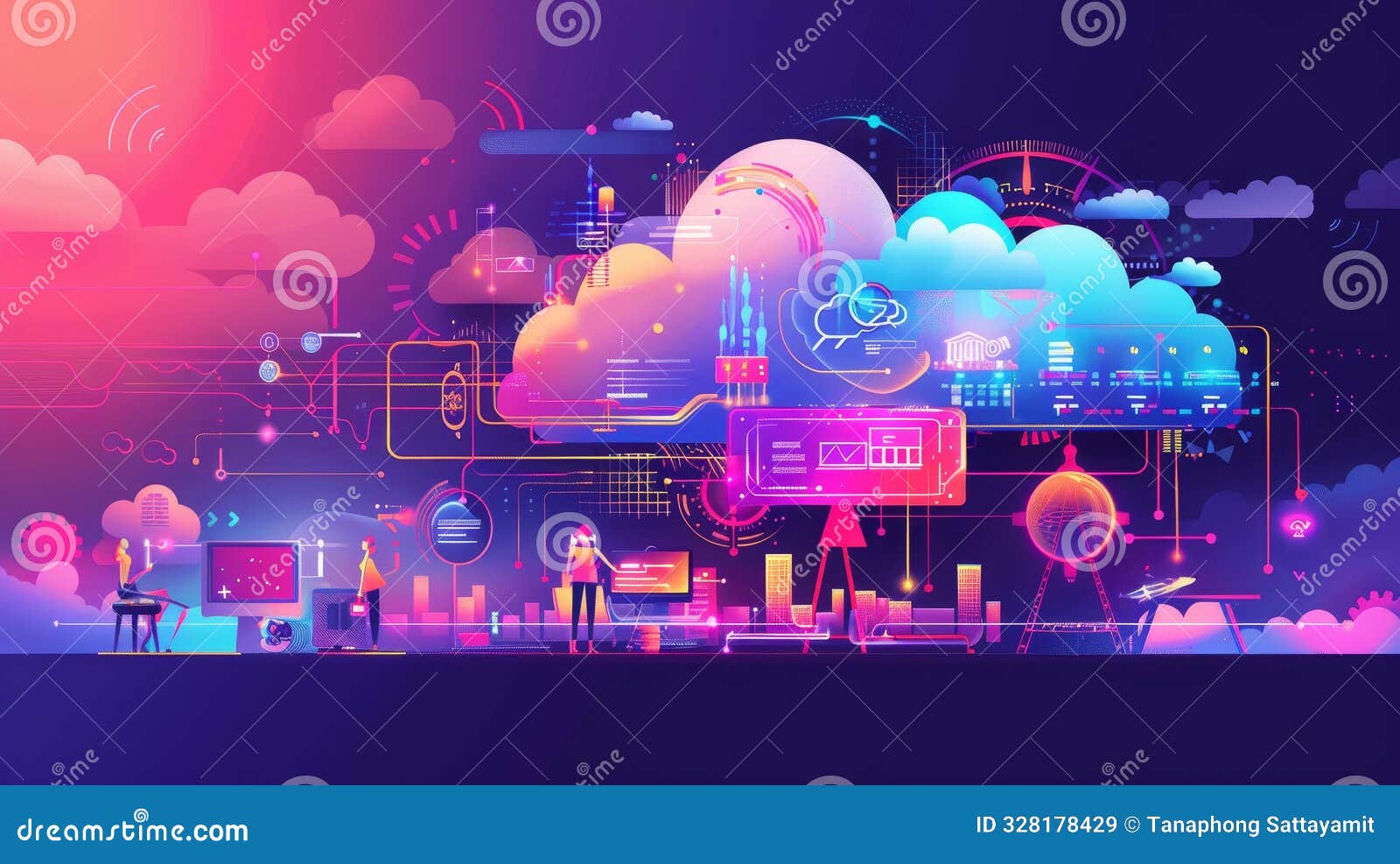 This Illustration Depicts the Concept of Cloud Computing with a Large ...