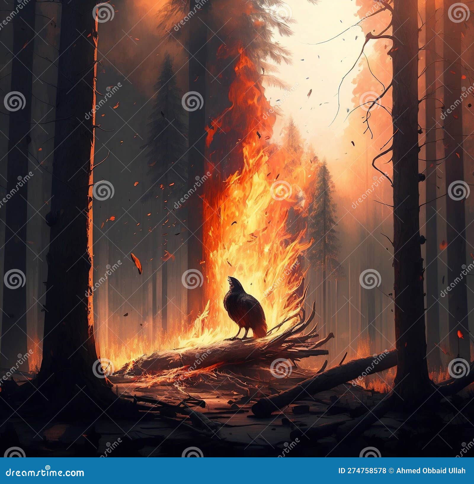 Illustration Depicts the Concept of a Forest Fire, Featuring a Burning ...
