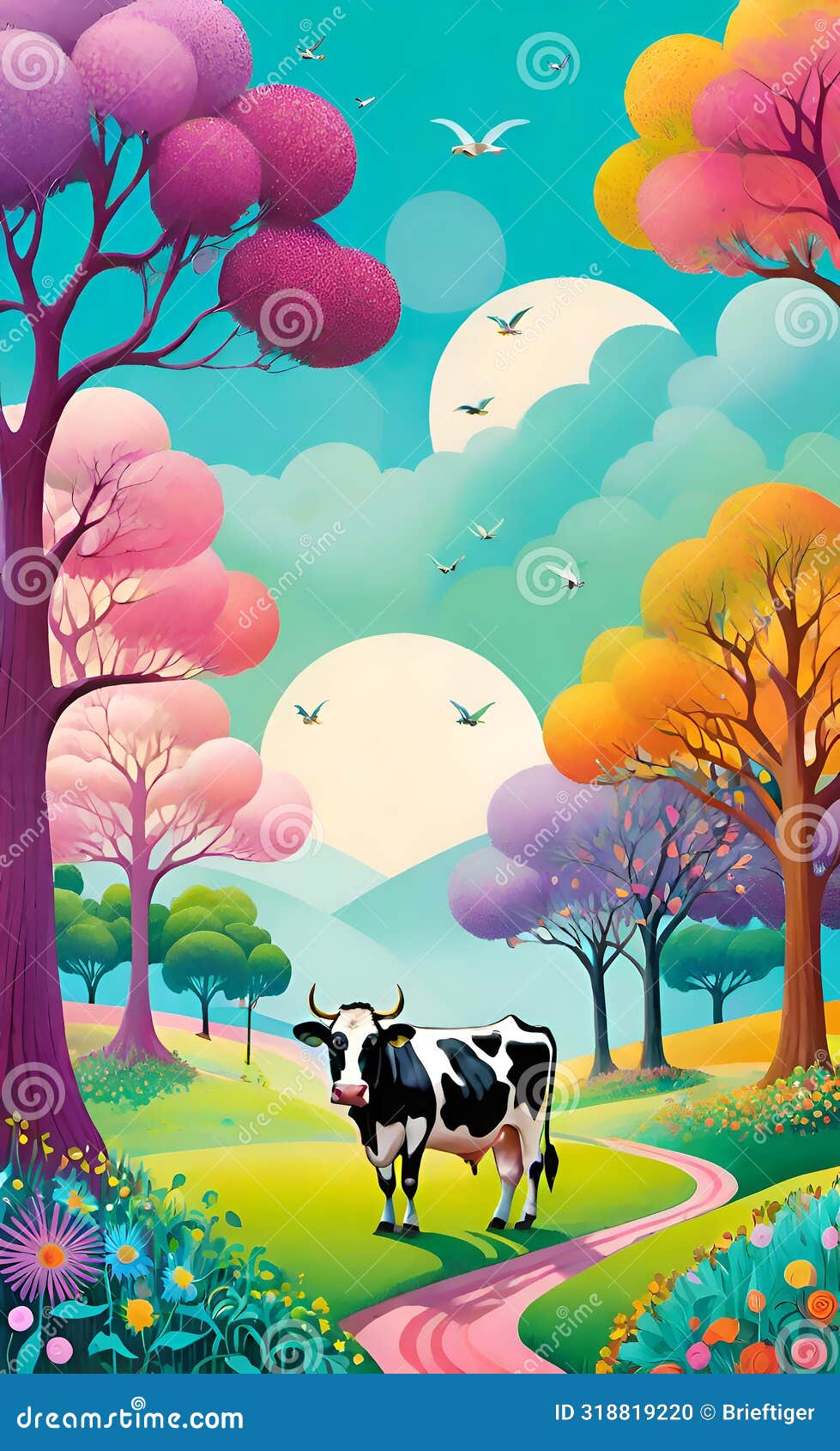 Cows In Agroecosystem: Illustration Of Sustainable Livestock Management ...