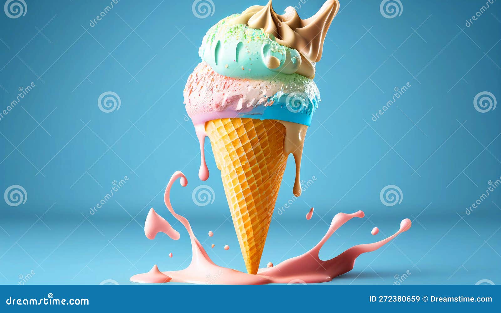 Melting Ice Cream Cone In A Variety Of Vibrant Colors Illustration