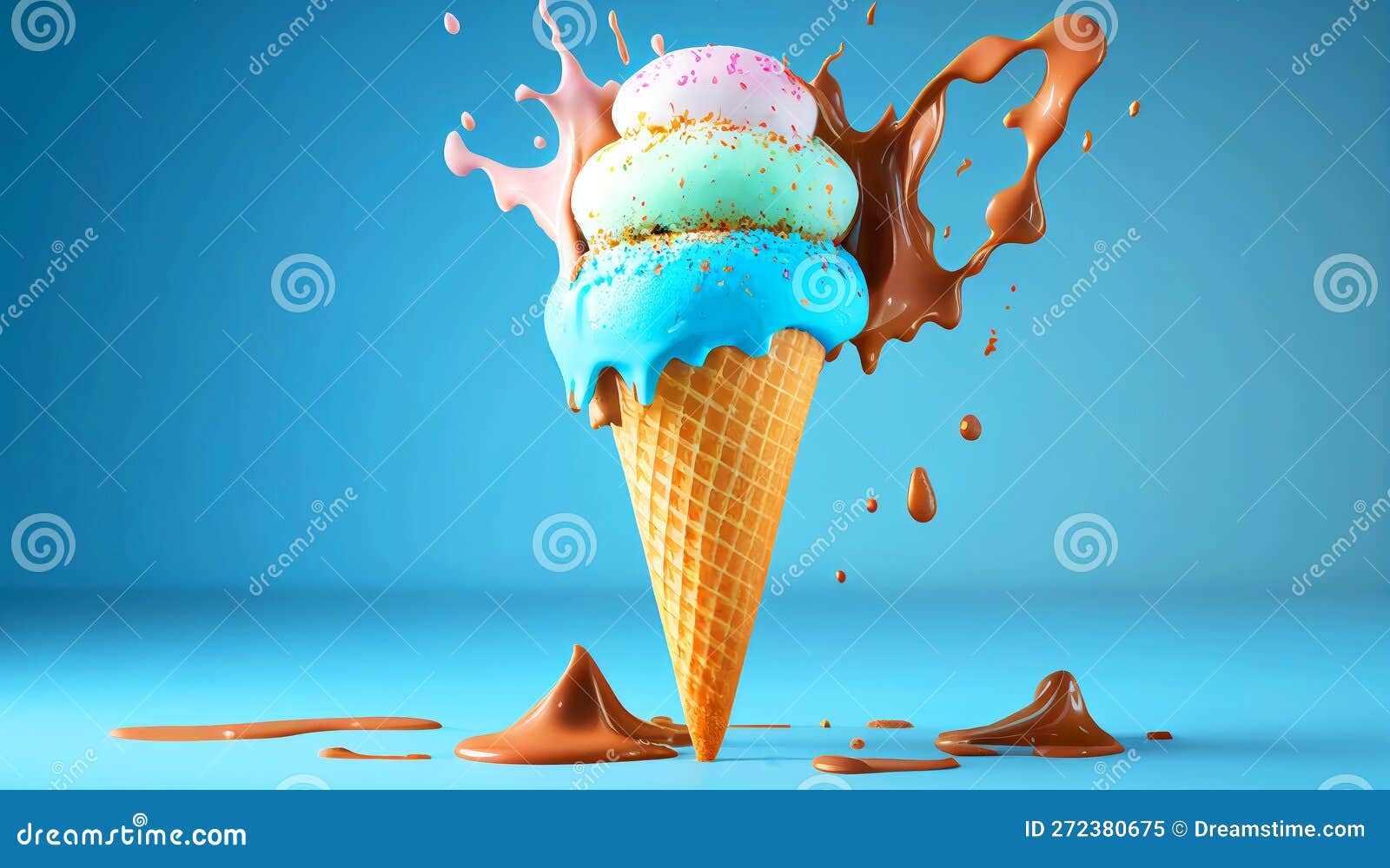 Melting Ice Cream Cone In A Variety Of Vibrant Colors Illustration