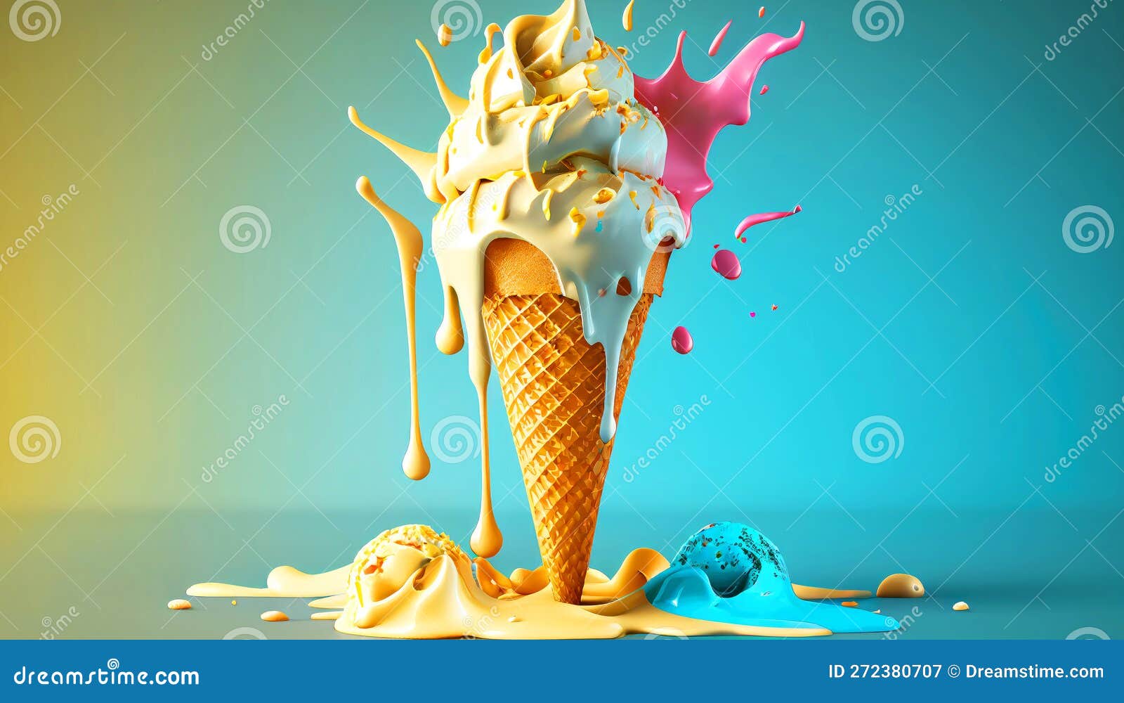 Melting Ice Cream Cone In A Variety Of Vibrant Colors Illustration
