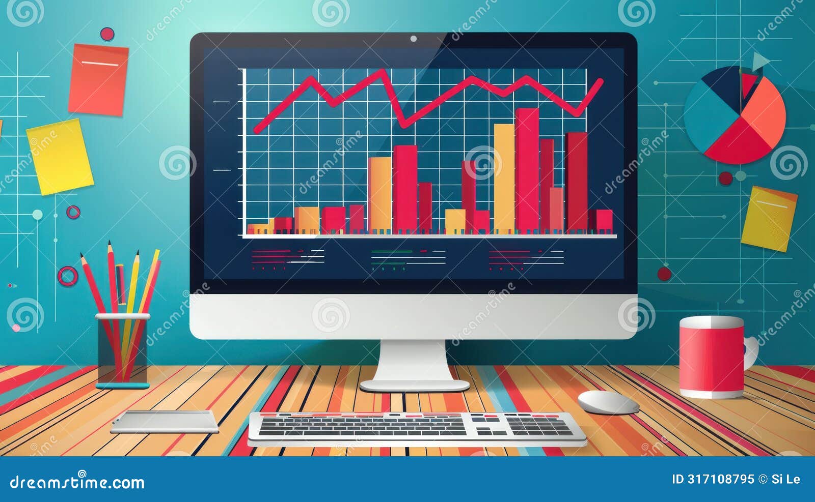 Rising Graphs on Computer Screen: Illustration of Increasing Data ...