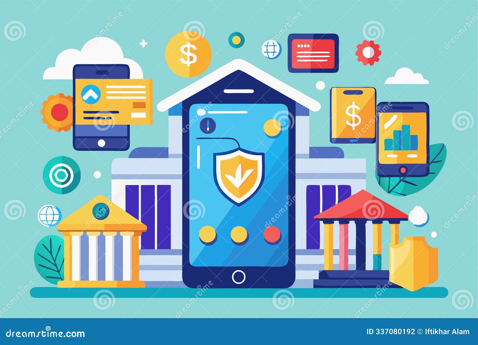 This Illustration Depicts a Secure Mobile Banking Concept Featuring ...