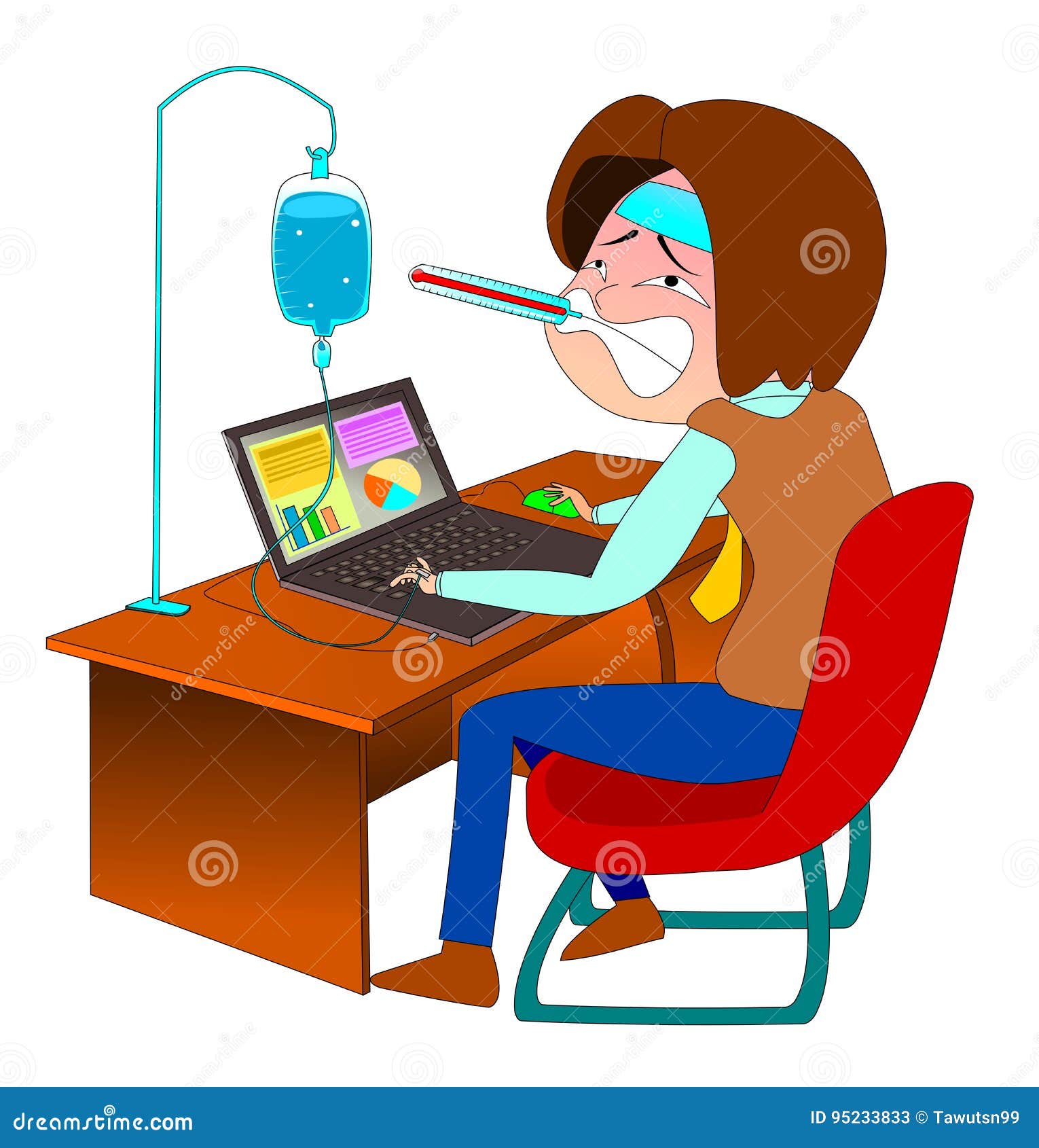 Sick Employee In A Crowded Workplace Environment Vector Illustration ...