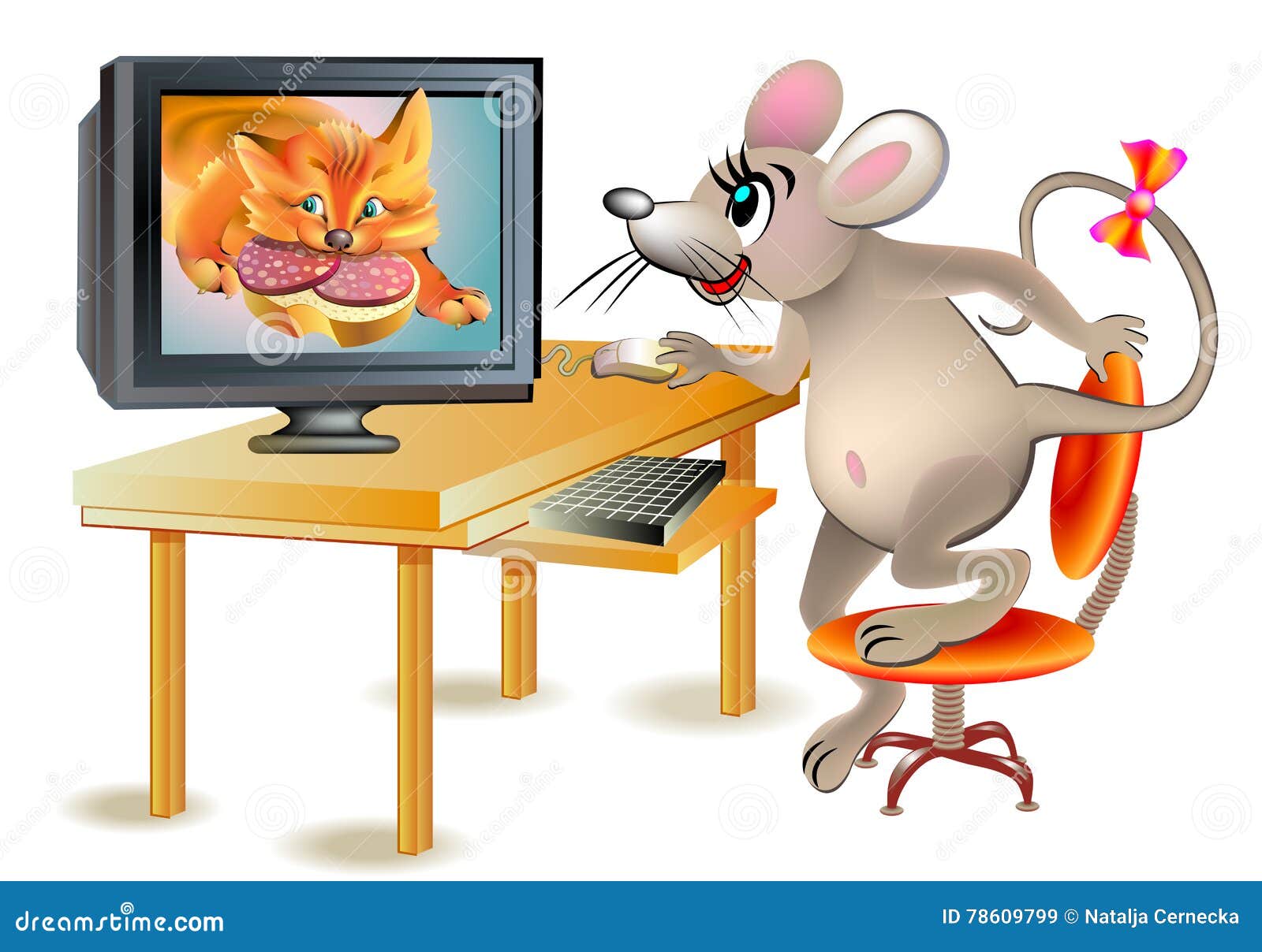 Illustration Der Maus Katze Im Computer Sehend Vektor Abbildung ...