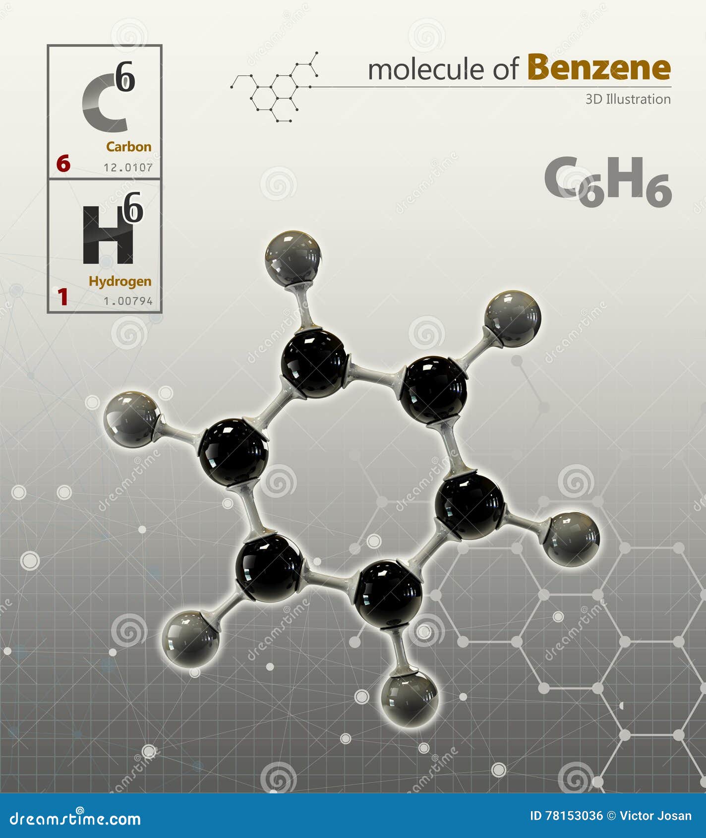 Illustration Des Benzol-Molekülgrauhintergrundes Stock Abbildung ...