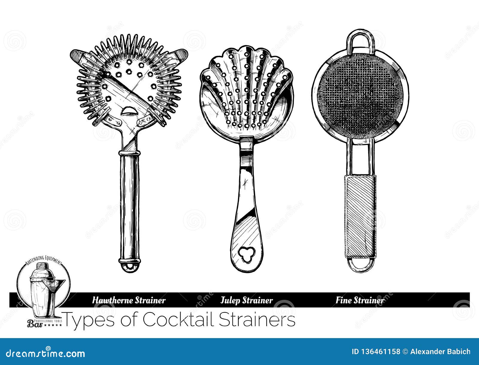 Illustration Des Types De Tamis De Cocktail Illustration de Vecteur ...