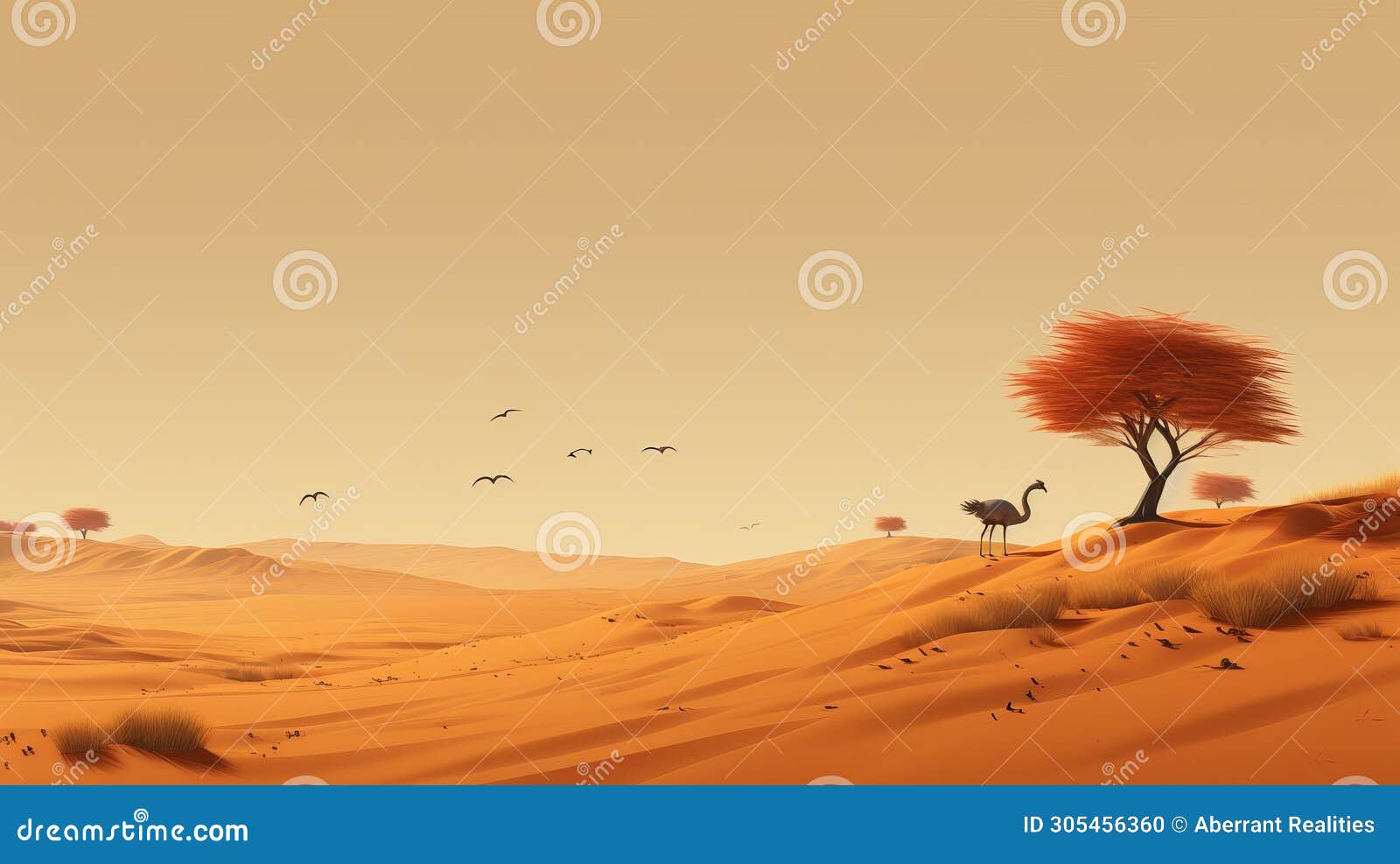 An Illustration of a Desert Landscape with a Lone Tree Stock ...