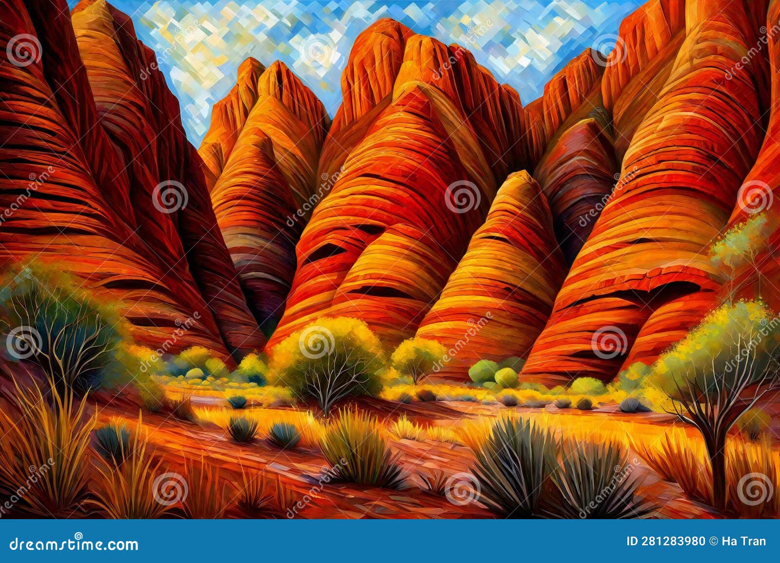 Desert Landscape with Red Rocks and Blue Sky - Illustration Stock ...