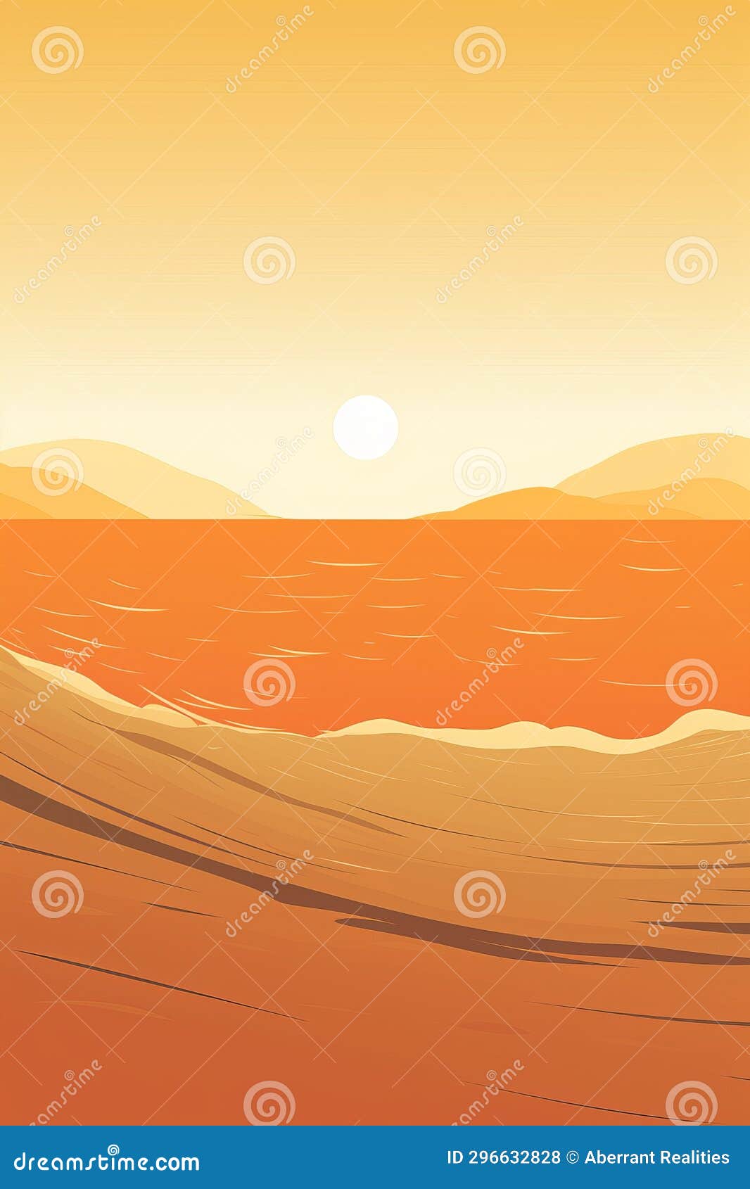 An Illustration of a Desert Landscape with the Sun Setting Over it ...