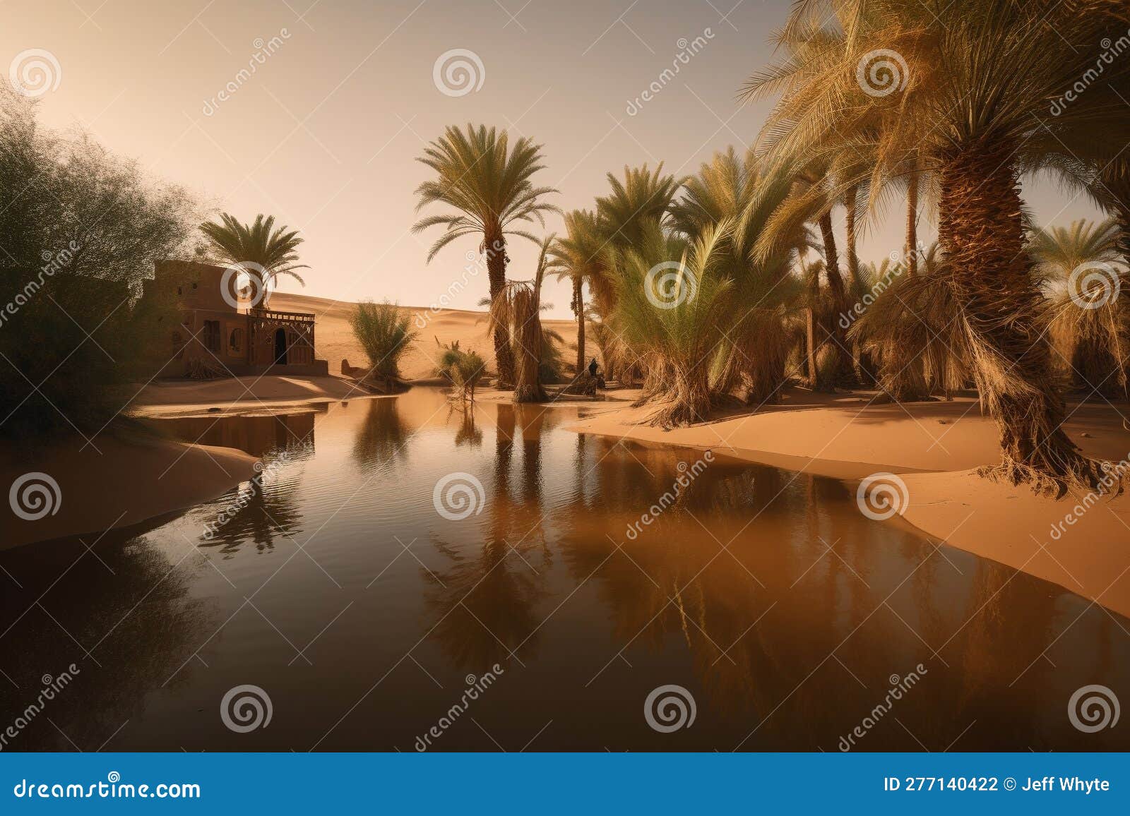 Illustration of a Desert Oasis with Palm Trees Stock Illustration ...