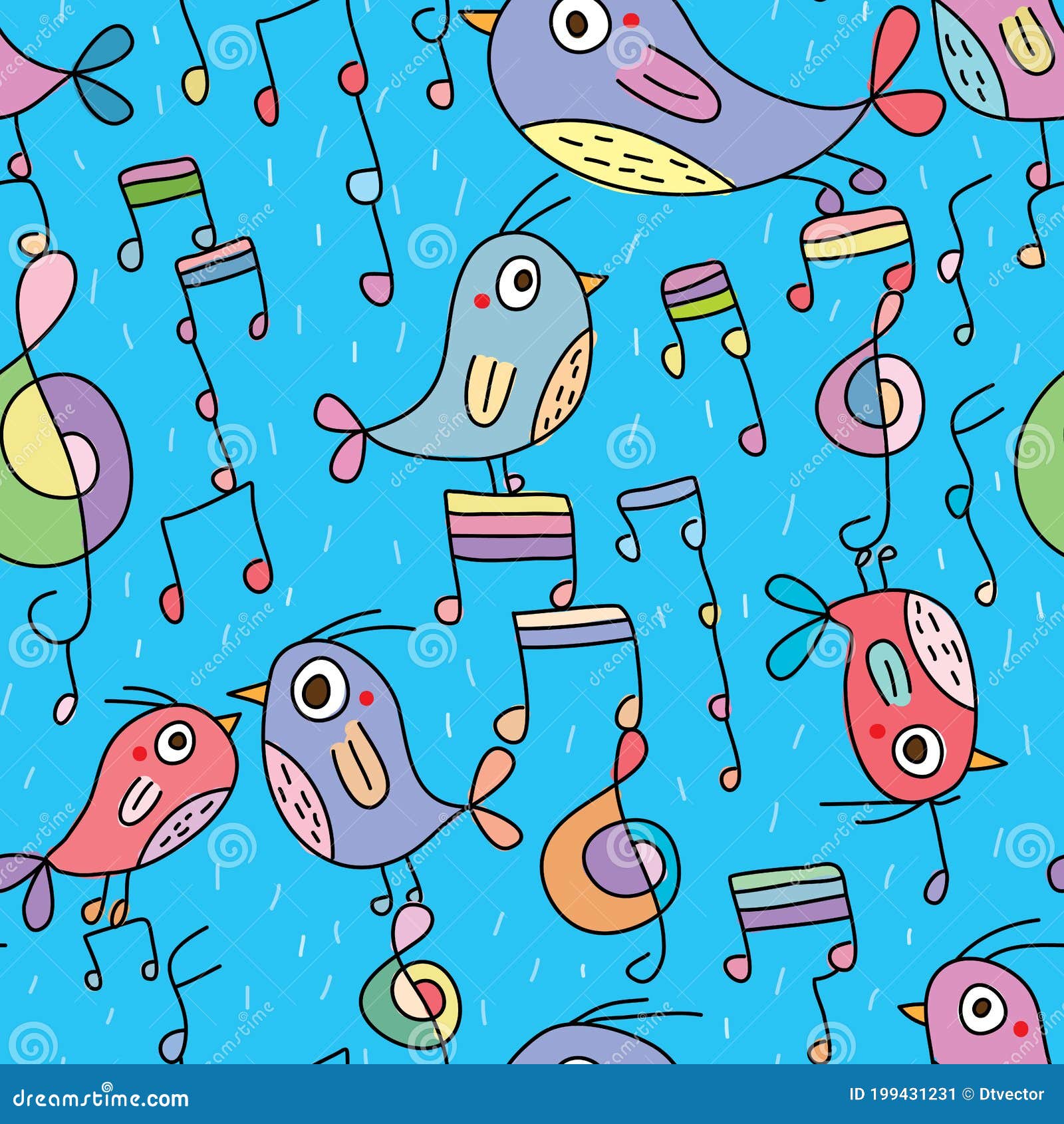 Bird Vertical Music Note Rain Seamless Pattern Stock Vector ...