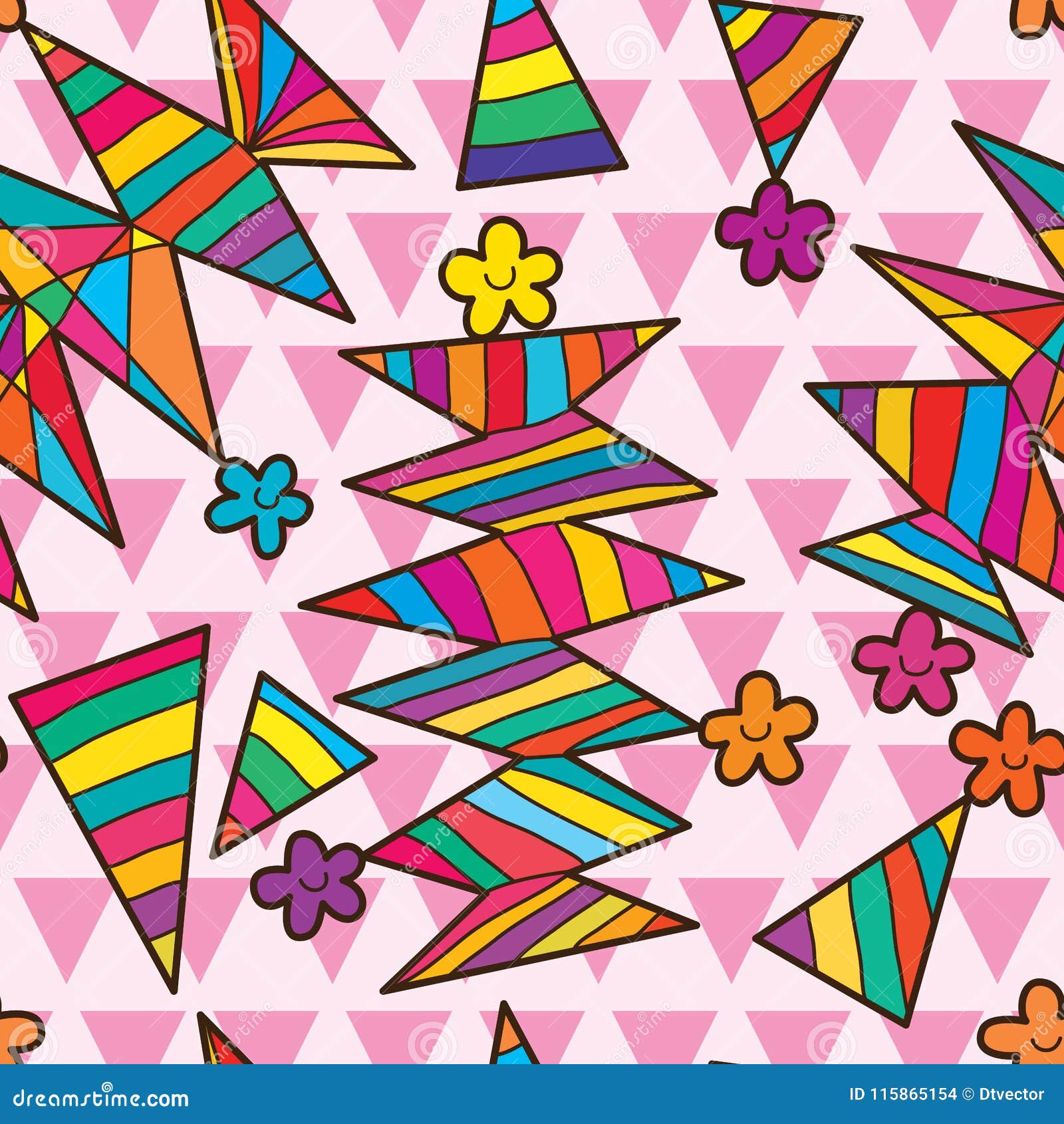 Triangle Stick Flower Seamless Pattern Stock Vector - Illustration of ...