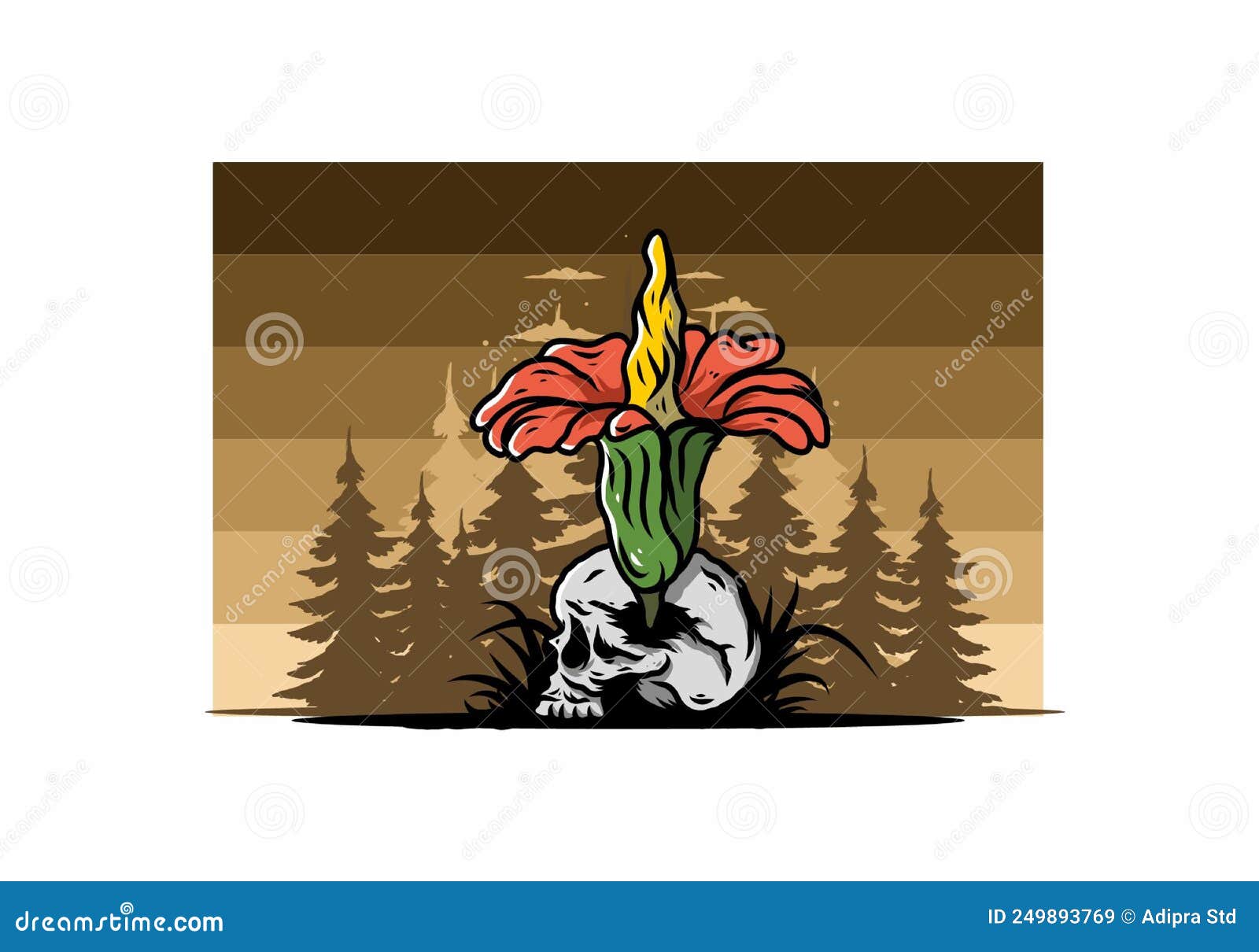 Corpse Flower Growing On The Skull Illustration Cartoon Vector ...