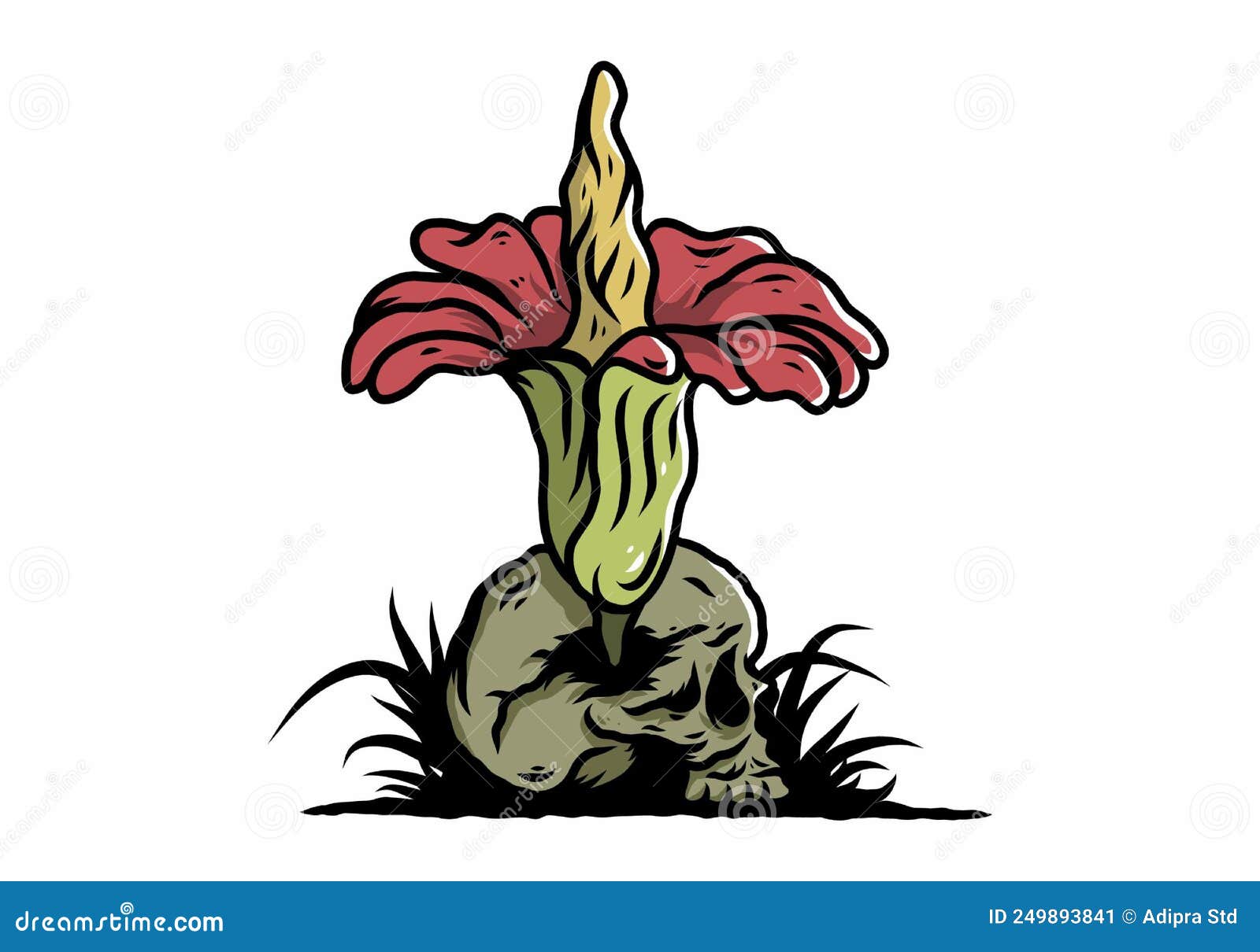 Corpse Flower Growing On The Skull Illustration Cartoon Vector ...