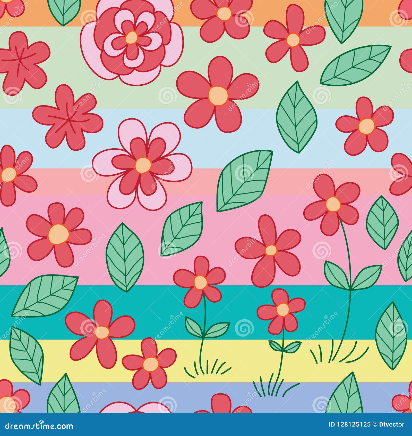 Flower Leaf Diagonal Stripe Seamless Pattern Stock Vector ...