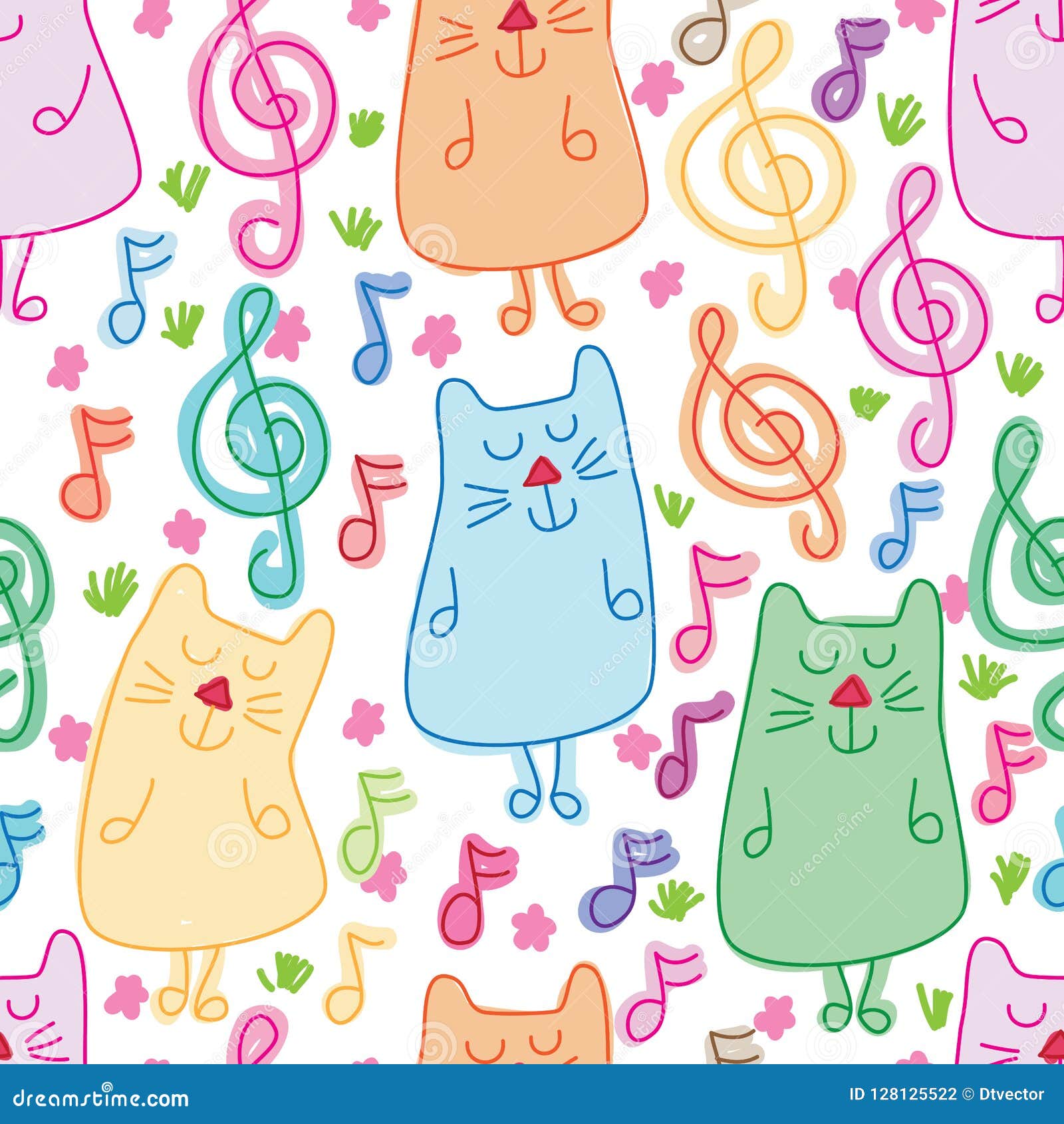 Music Cat Music Note Seamless Pattern Stock Vector - Illustration of ...