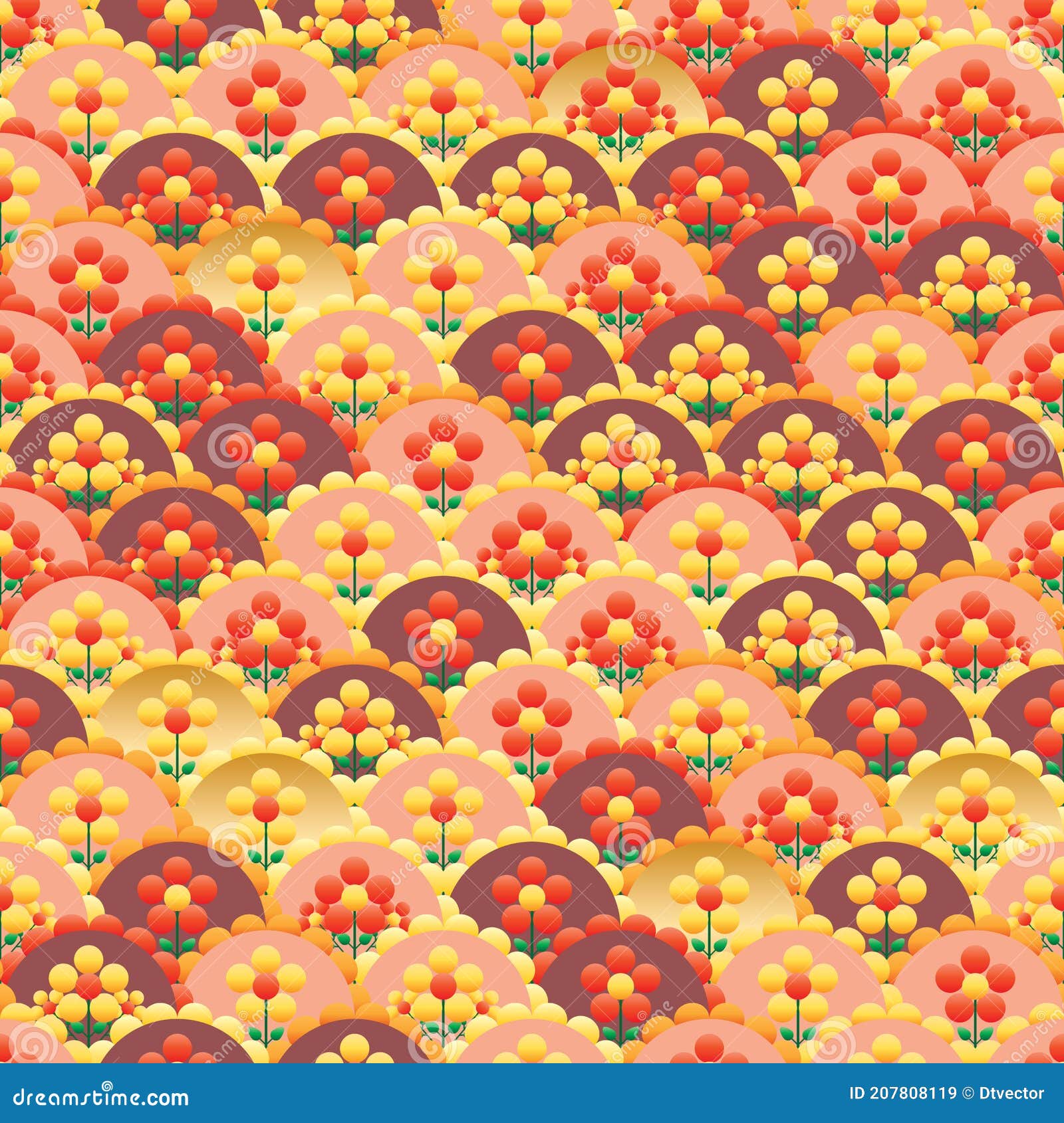 Half Circle Flower Garden Seamless Pattern Stock Vector - Illustration ...
