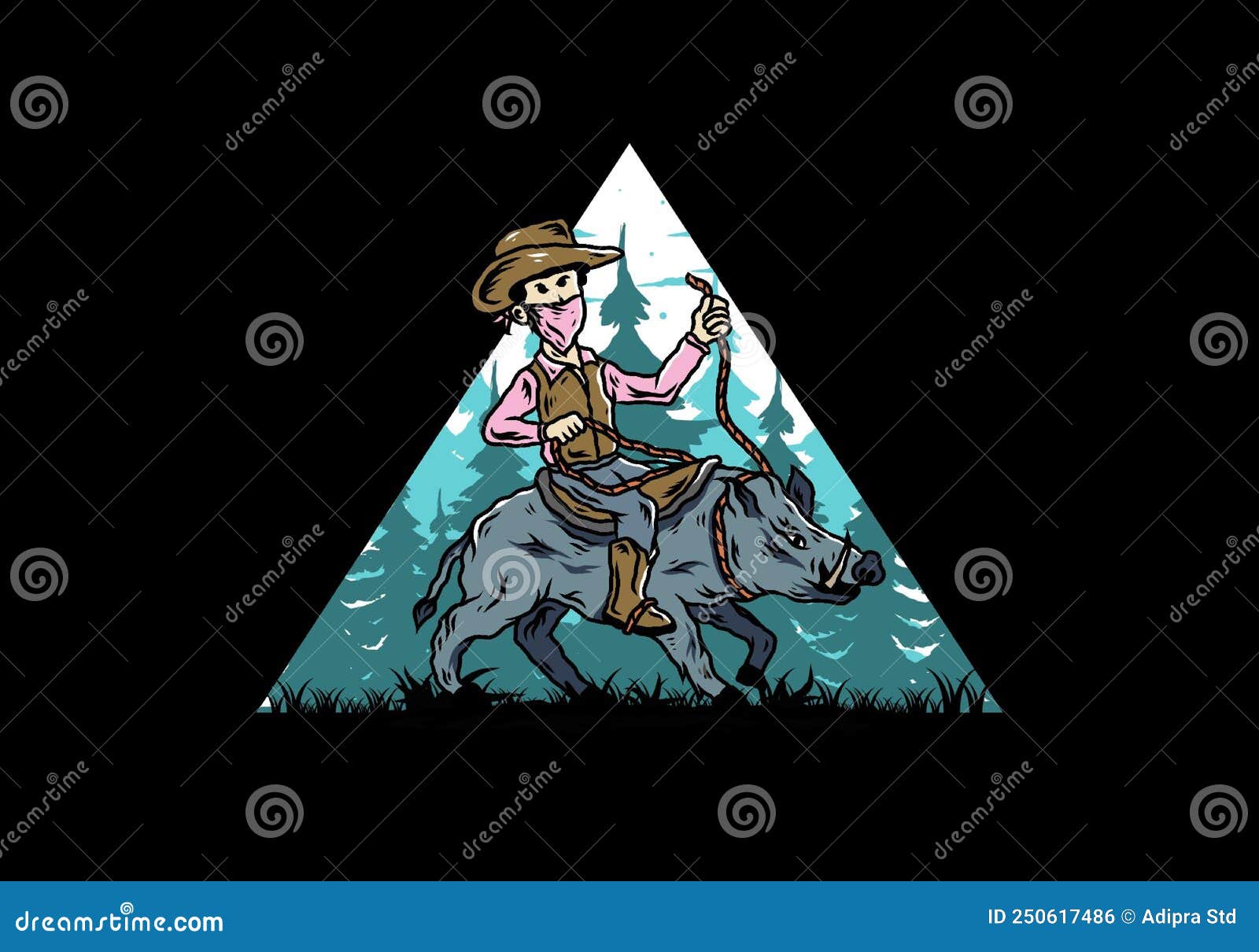 Man Riding a Wild Boar Illustration Stock Vector - Illustration of male ...