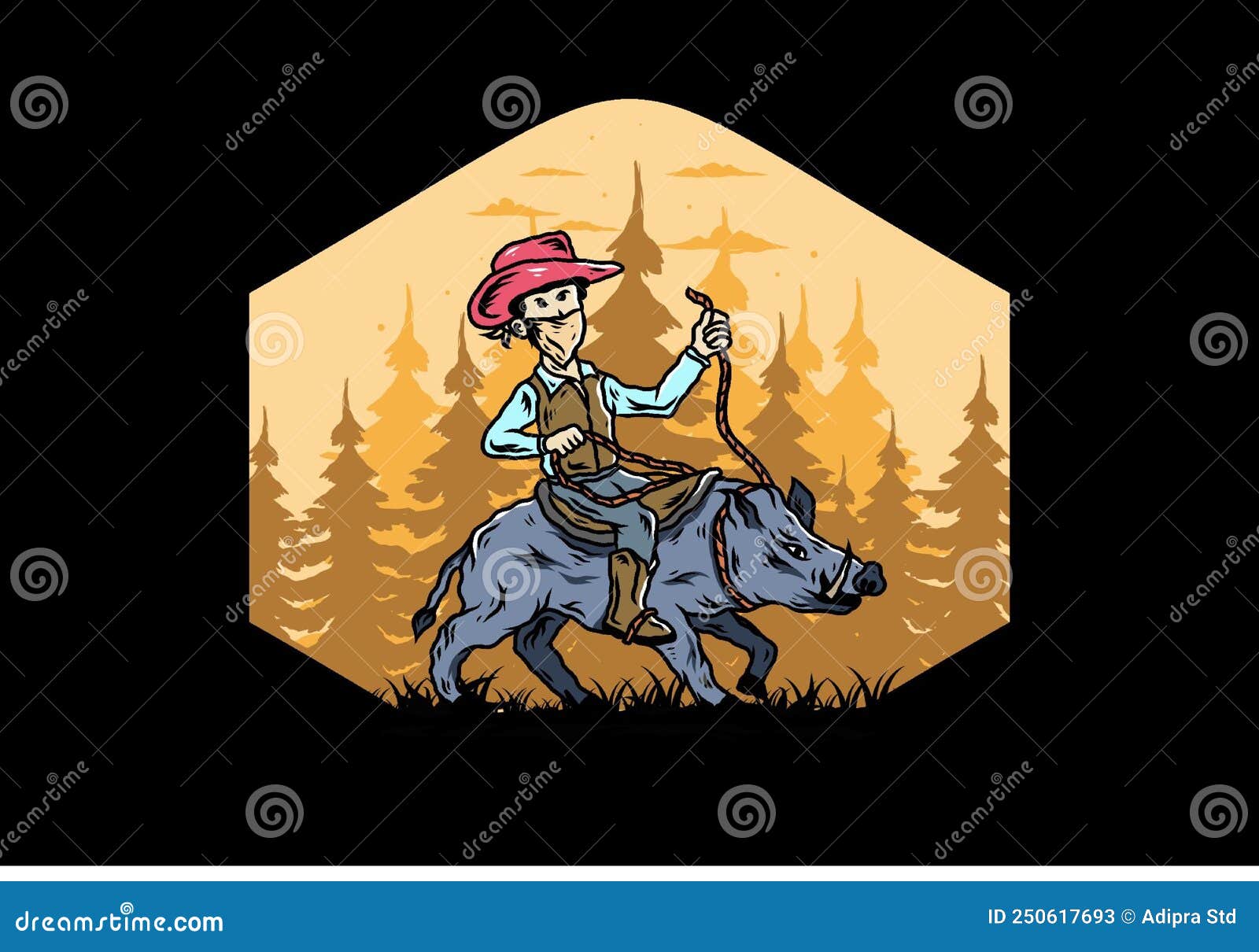 Man Riding a Wild Boar Illustration Stock Vector - Illustration of ...