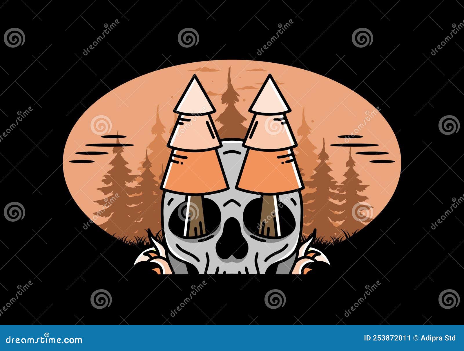Pine Trees Stuck in Skull Illustration Design Stock Vector ...