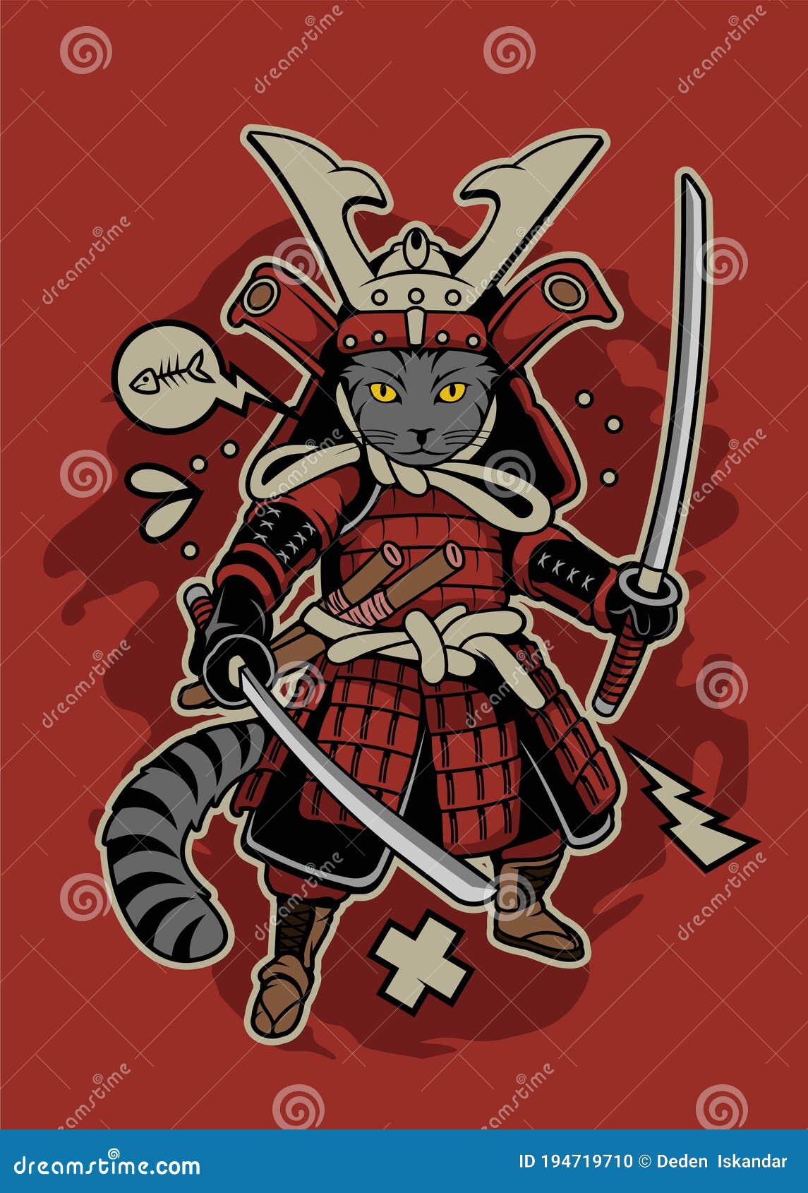 Illustration Design of Samurai Cat Stock Vector - Illustration of ...