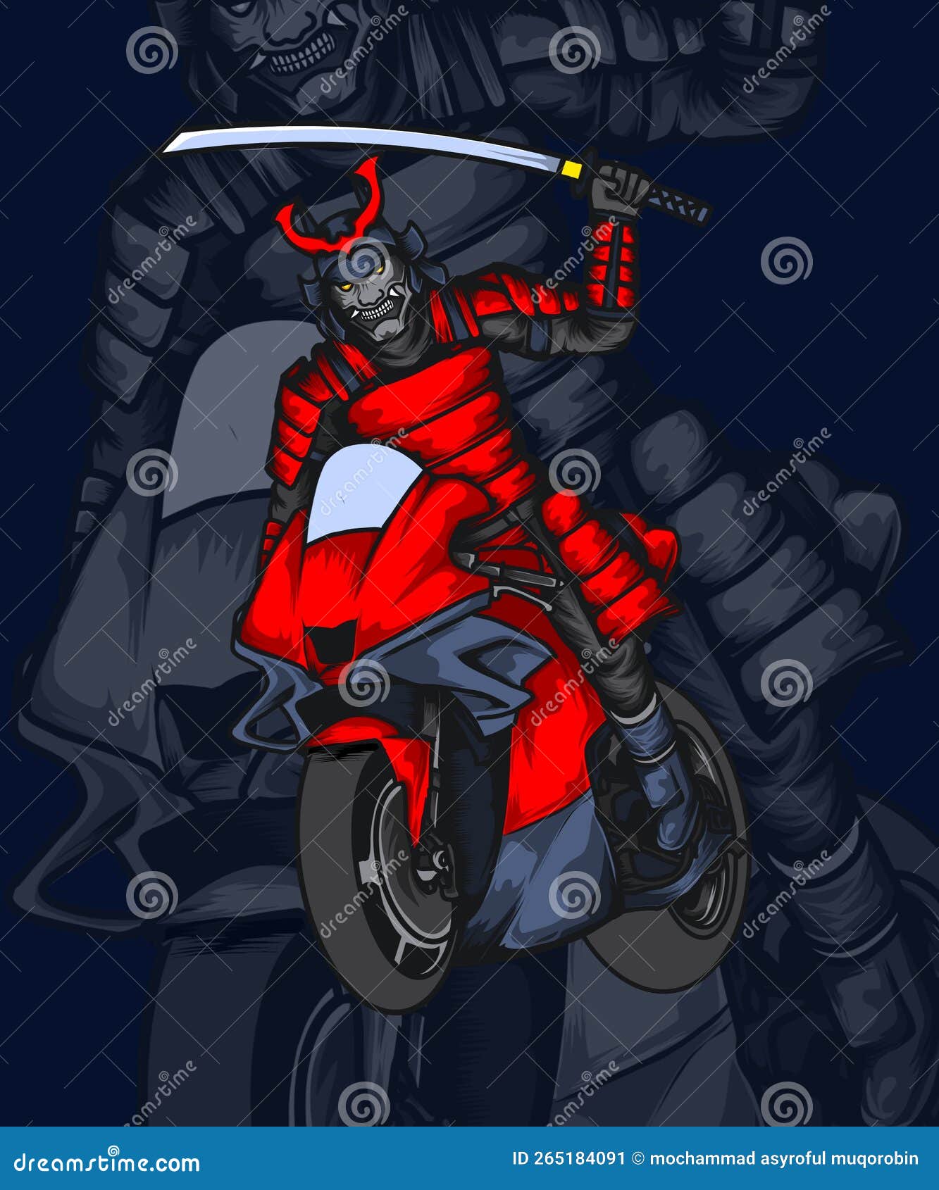 Illustration Design of a Samurai Knight Riding a Motorbike Stock ...