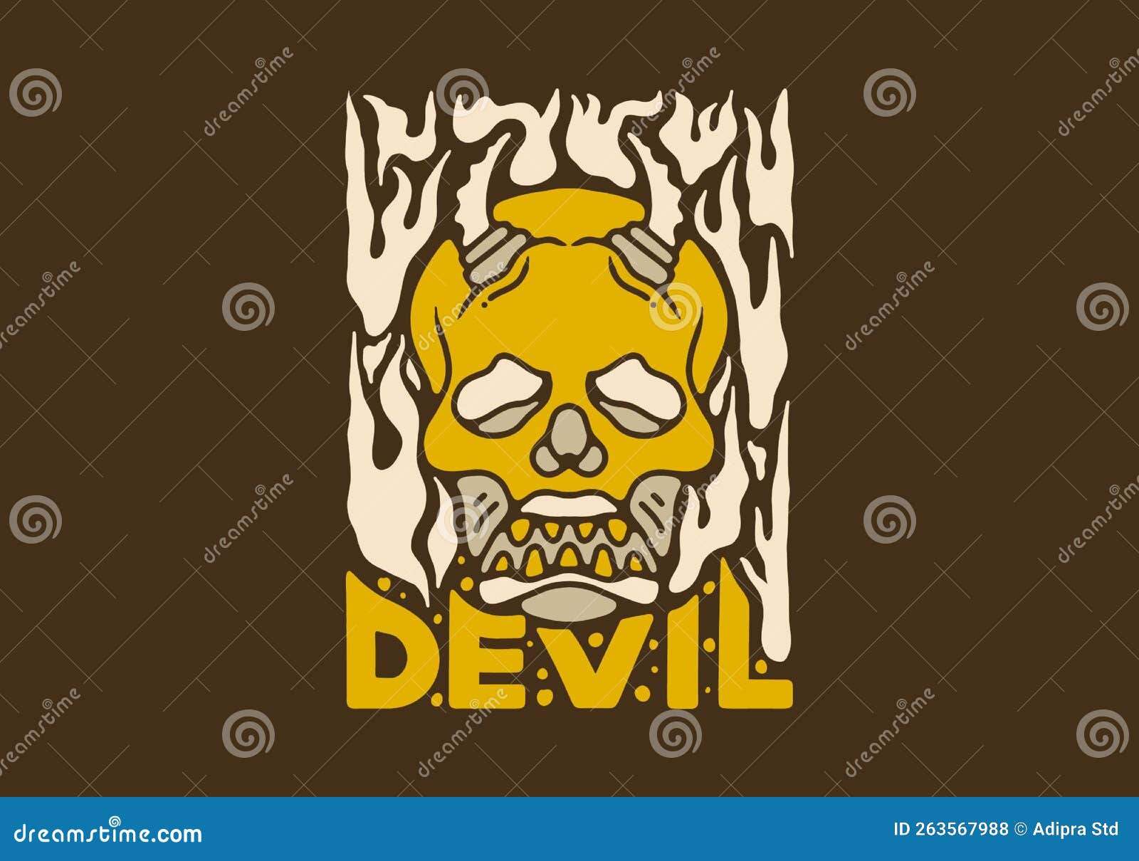 Illustration Design of Skull with Horns and Fanged Teeth Stock Vector ...