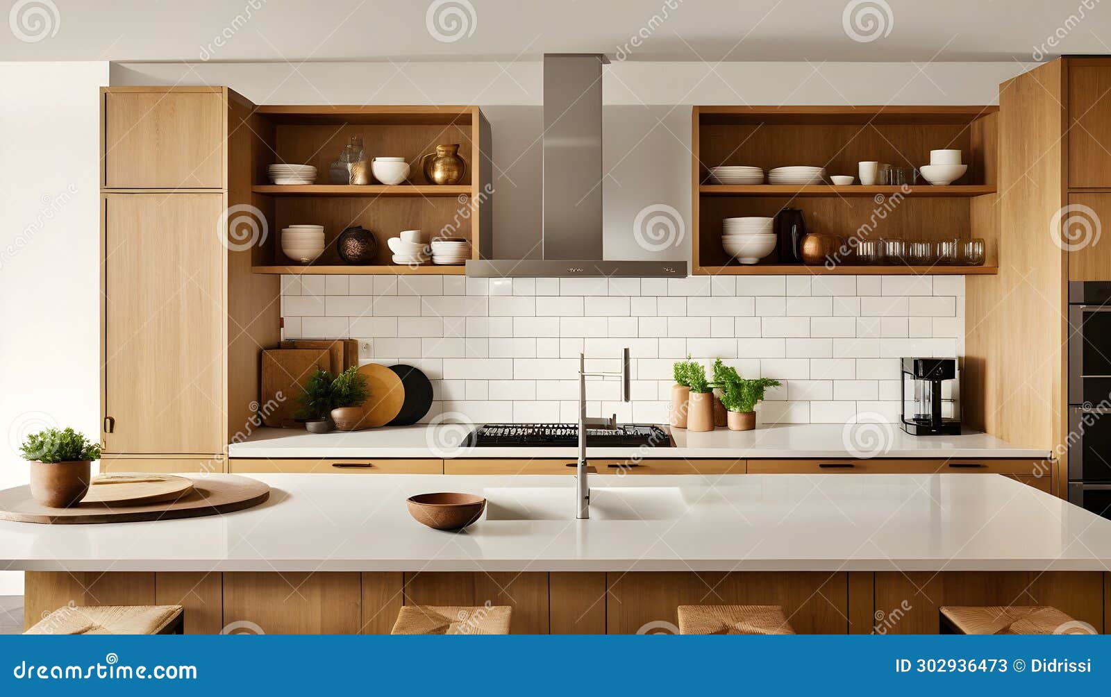 Illustration of a a Designer Kitchen Featuring a Combination of Open ...