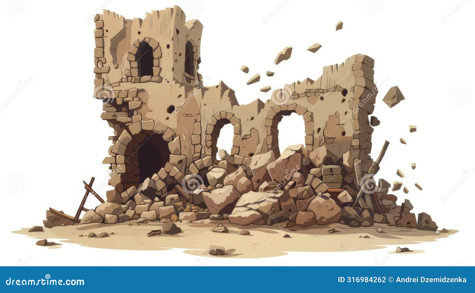 Illustration of a Destroyed Building, Damaged Structure, and the ...