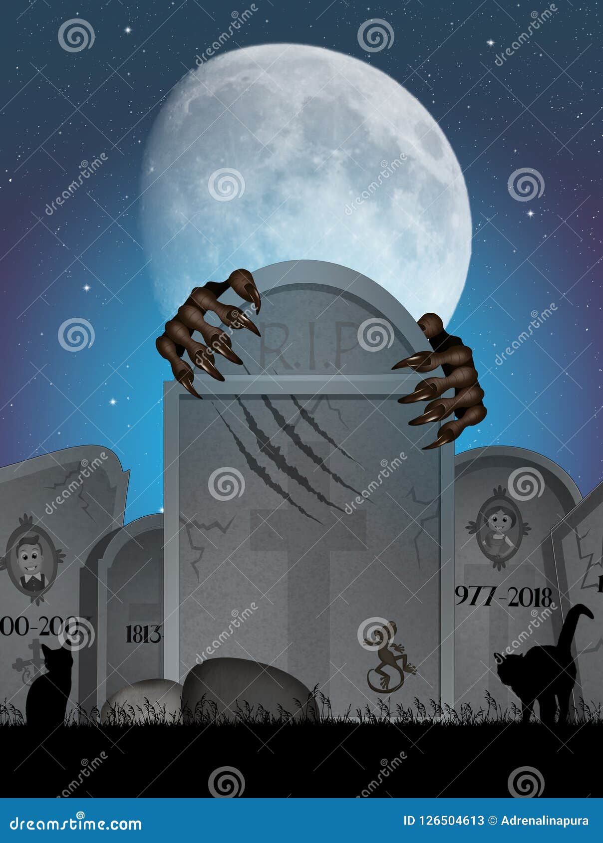 Devil hands on tombstone stock illustration. Illustration of moon ...