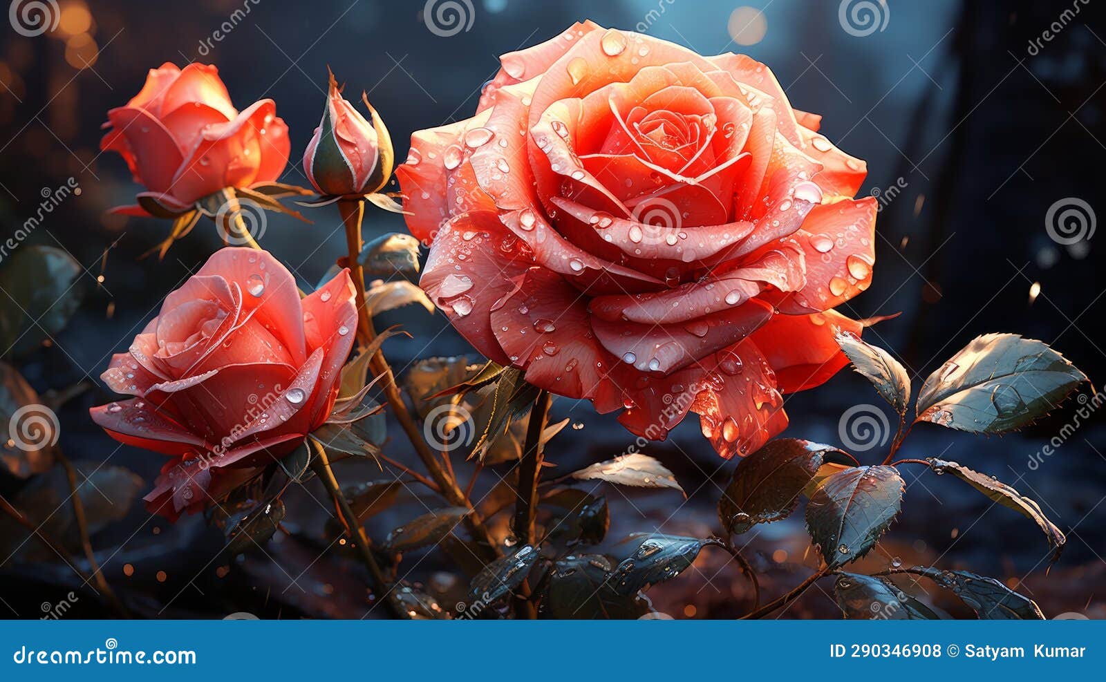 Illustration of Dew Drop on Pink Roses Generative AI Stock Illustration ...