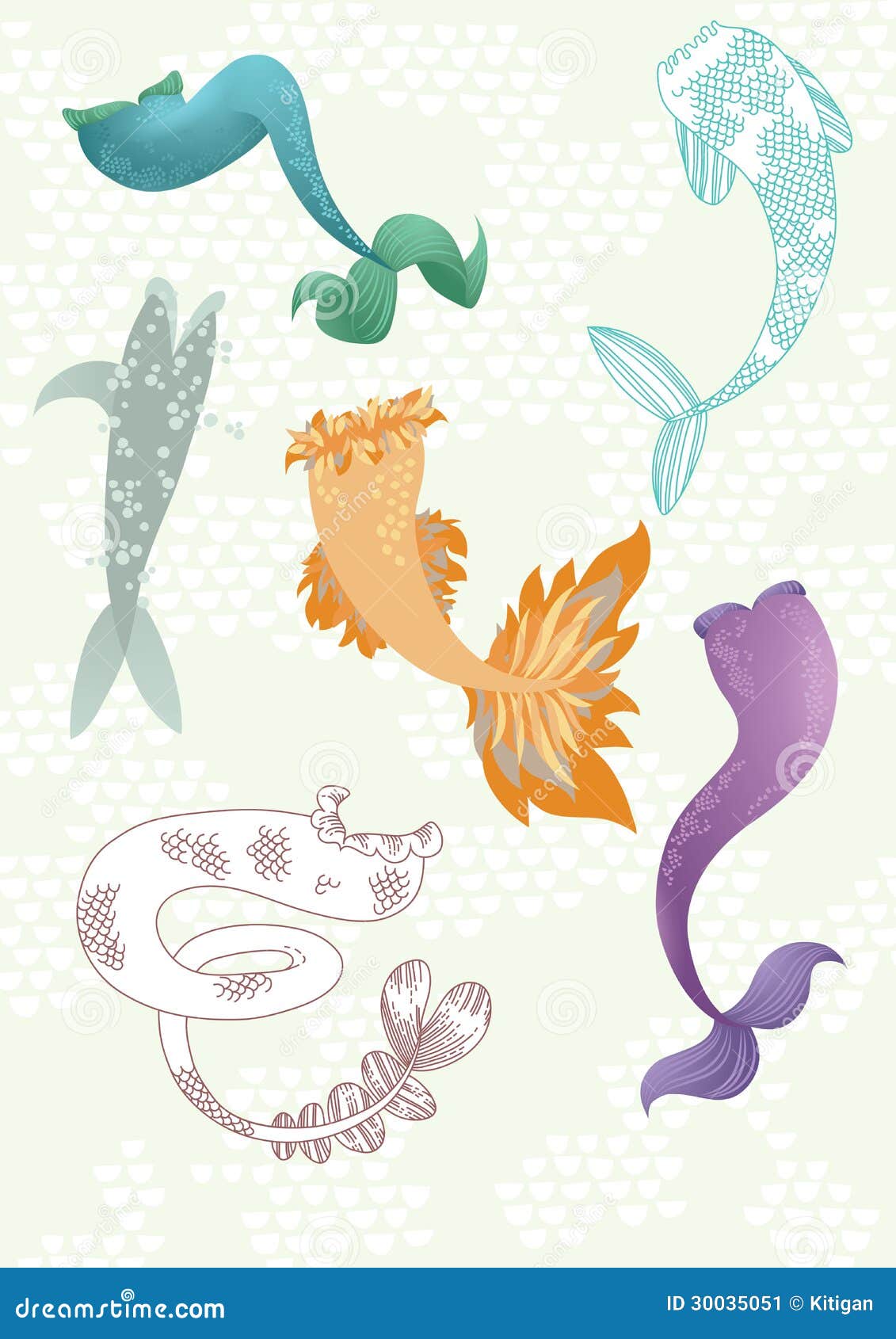 Set of Mermaids Tails stock illustration. Illustration of fish - 30035051