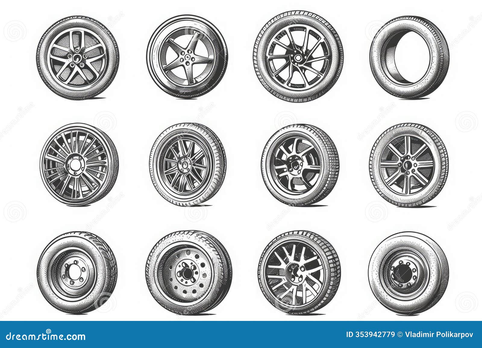 Illustration of Different Tire Designs, Perfect for Automotive Industry ...