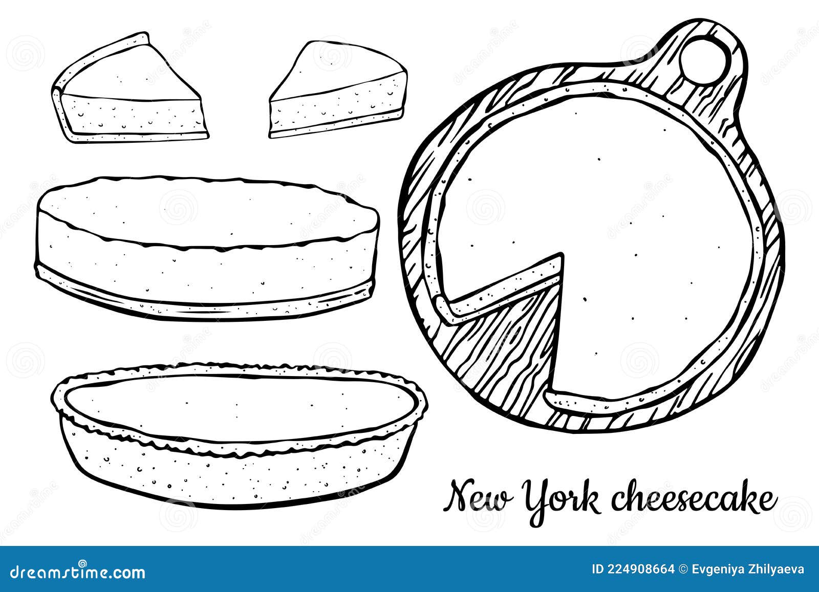 Set Cheesecake In Different Types Isolated On White Background. Doodle ...