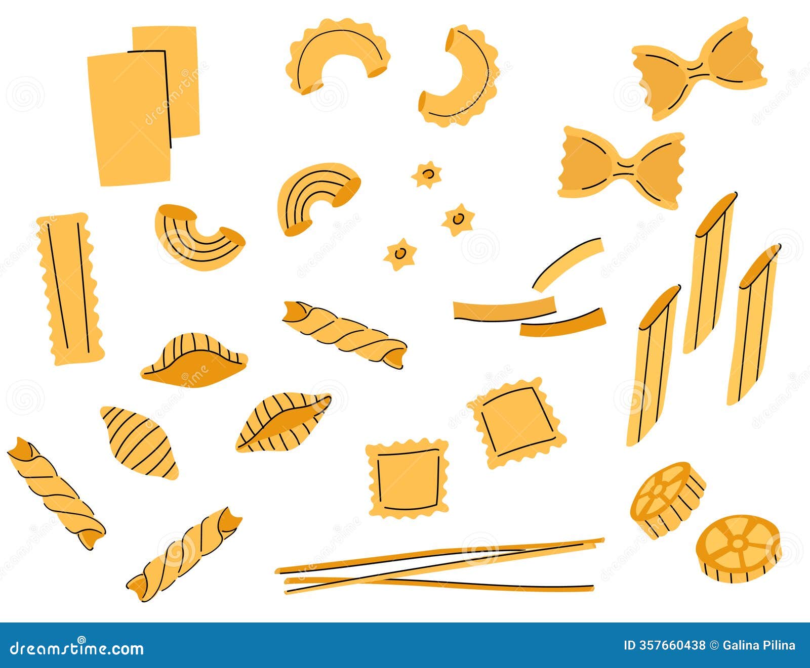 An Illustration of Different Types of Pasta. Italian Macaroni Set Stock ...