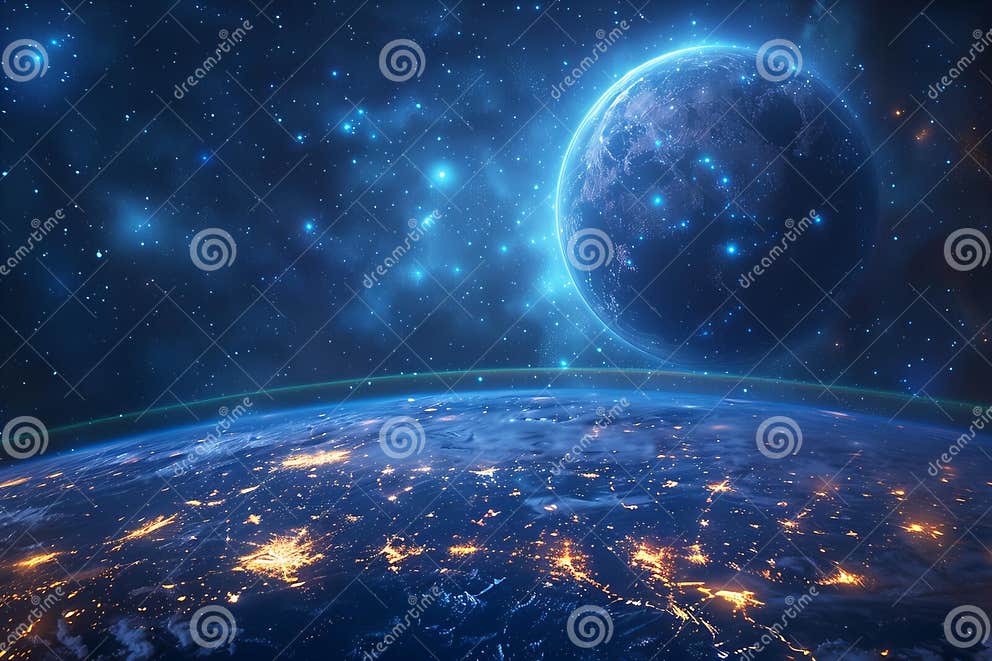 Digital Artwork of Image of the Earth and Moon in Outer Space, High ...