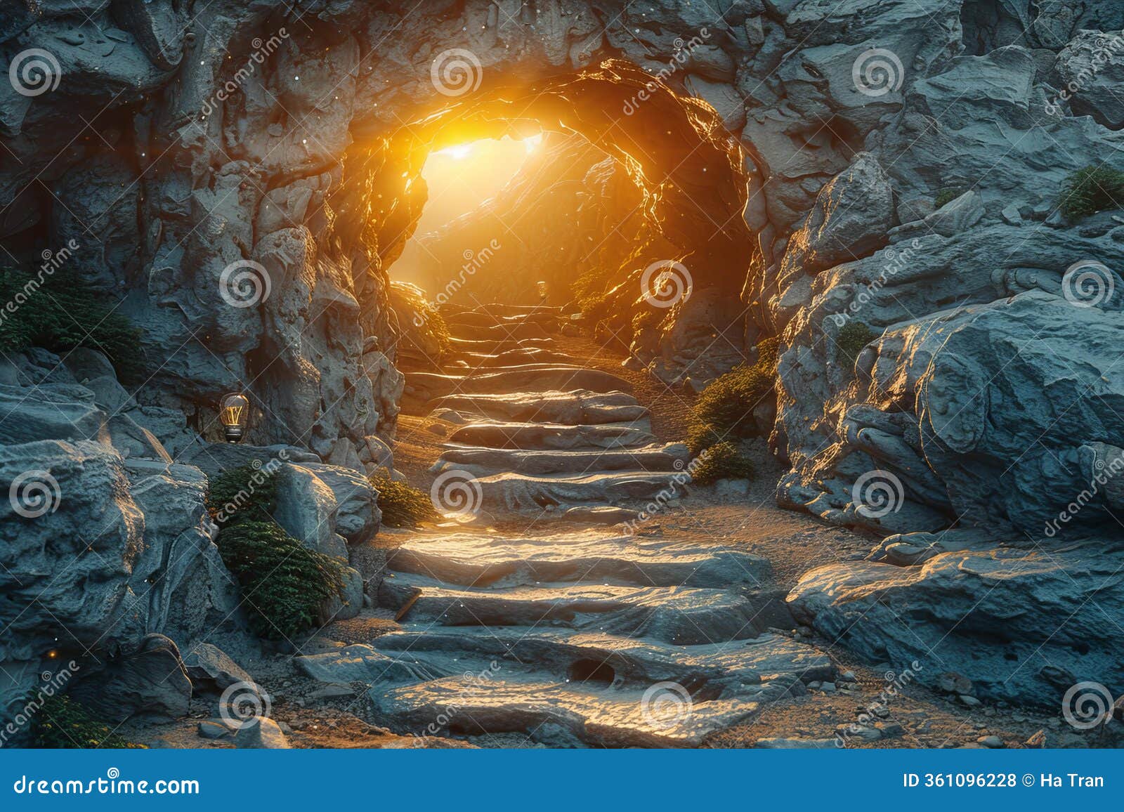 Digital Artwork of Rock Cave with Exit Path and Sun Light, High Quality ...