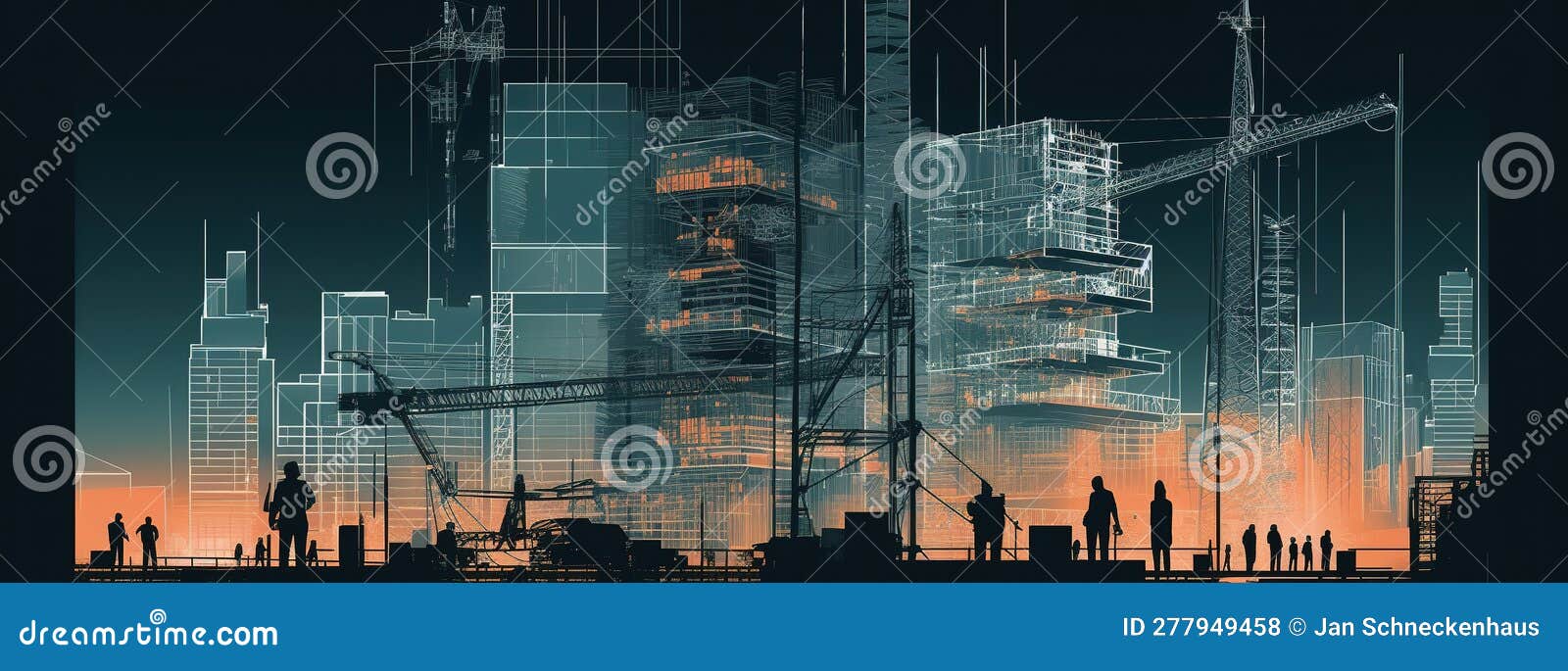 Illustration Digital Building Construction Engineering with Double ...
