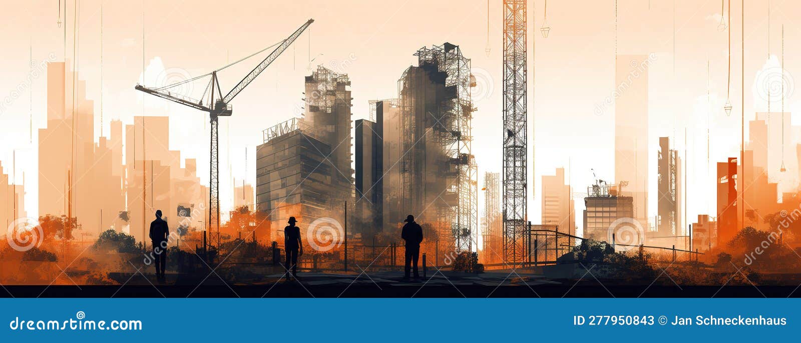 Illustration Digital Building Construction Engineering with Double ...