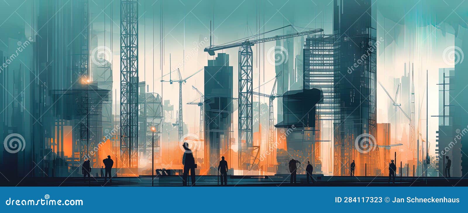 Illustration Digital Building Construction Engineering with Double ...