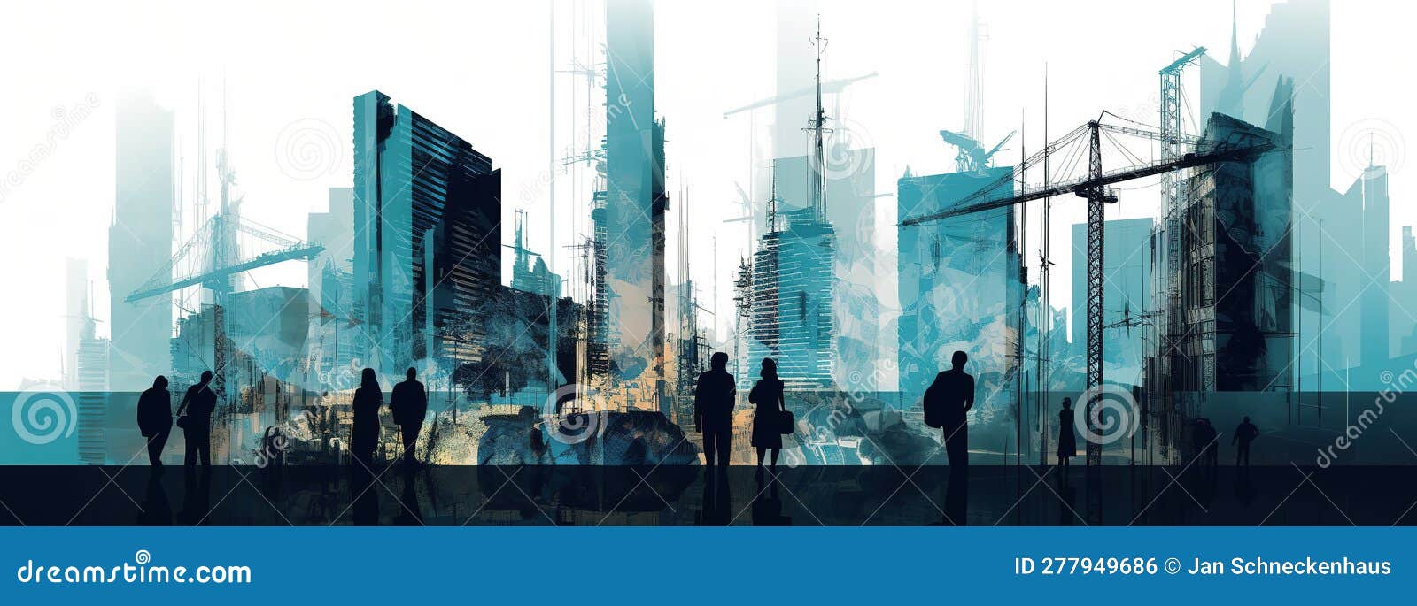 Illustration Digital Building Construction Engineering with Double ...