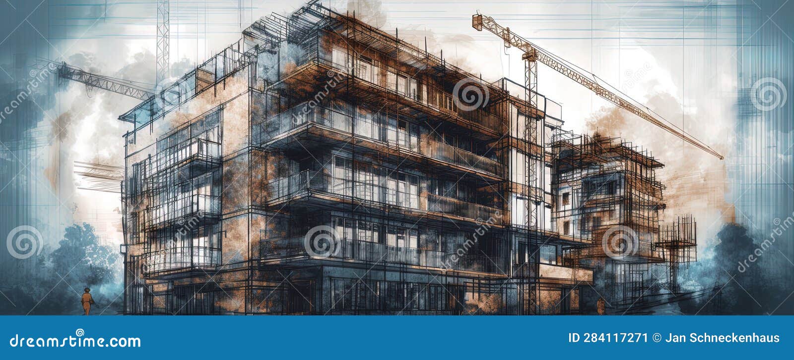 Illustration Digital Building Construction Engineering with Double ...