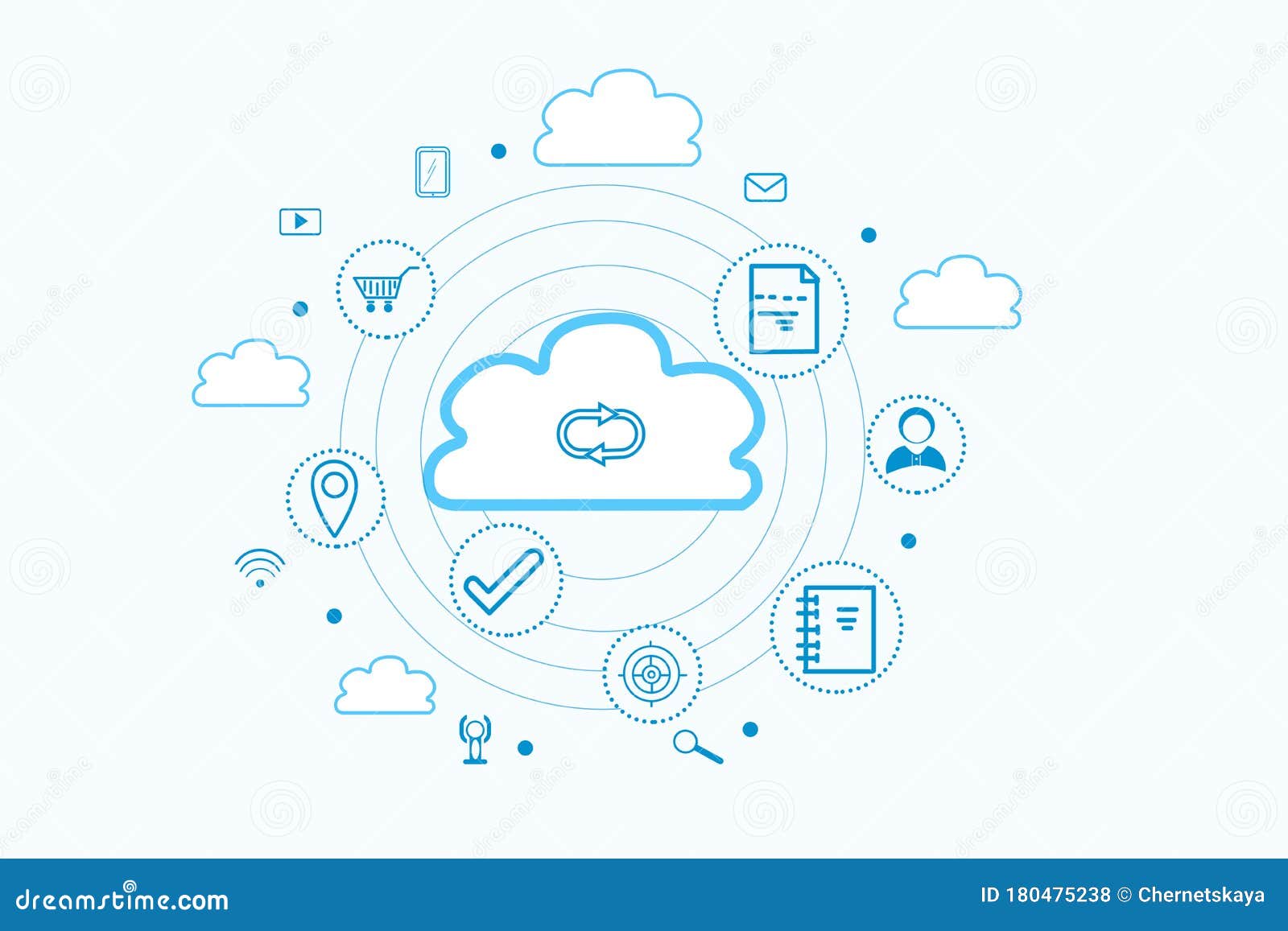 Illustration of Digital Cloud with Different Icons on Background ...