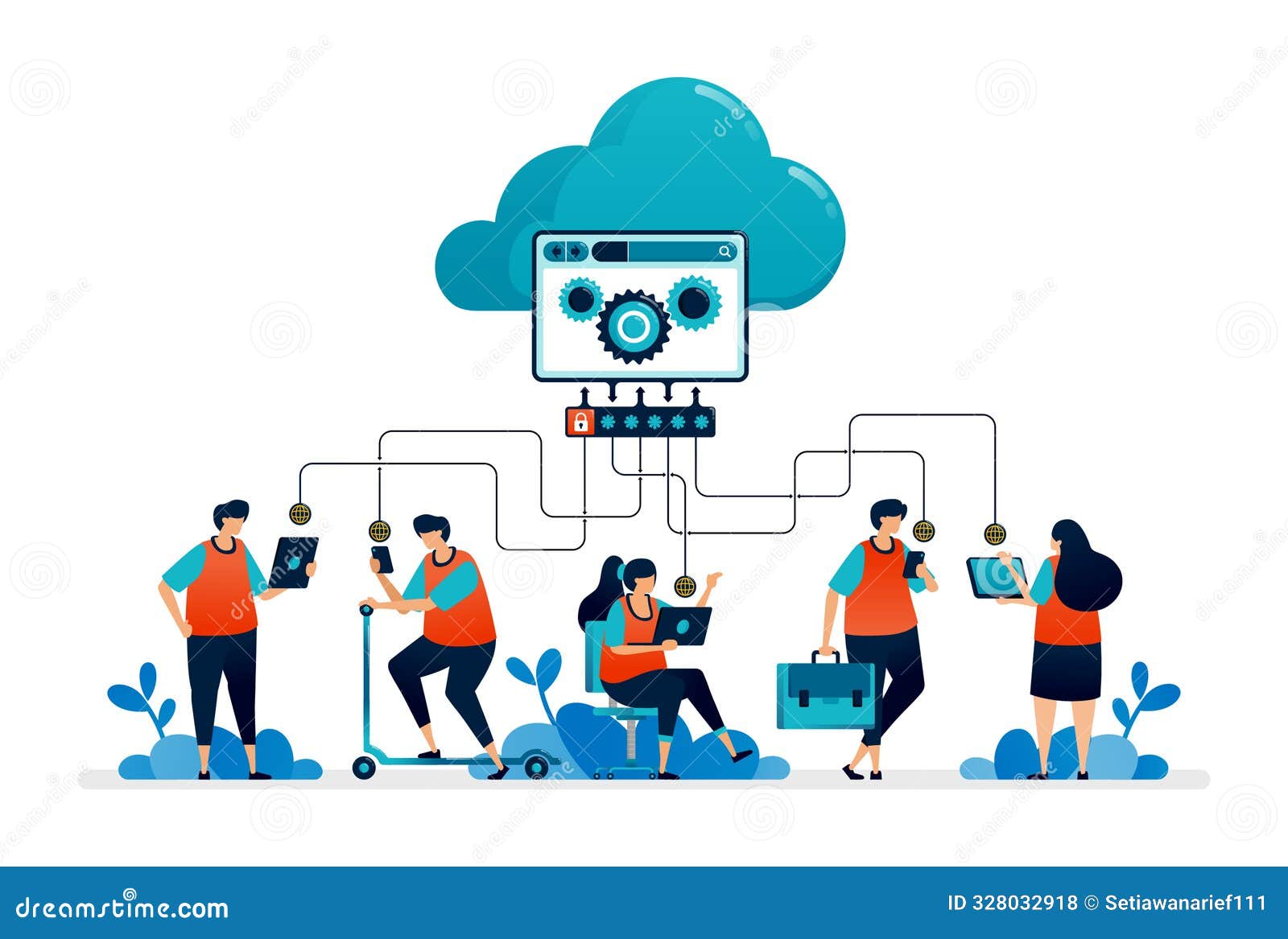 Illustration of Digital Community and Data Security. Secure Privacy ...