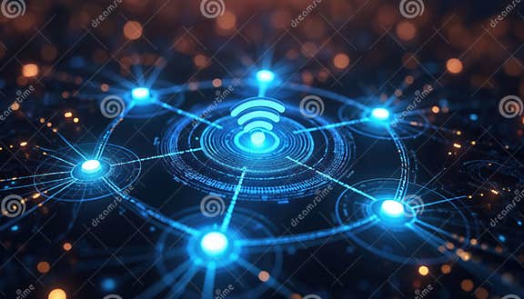 Illustration of Digital Connectivity with Wifi Symbol Surrounded by ...